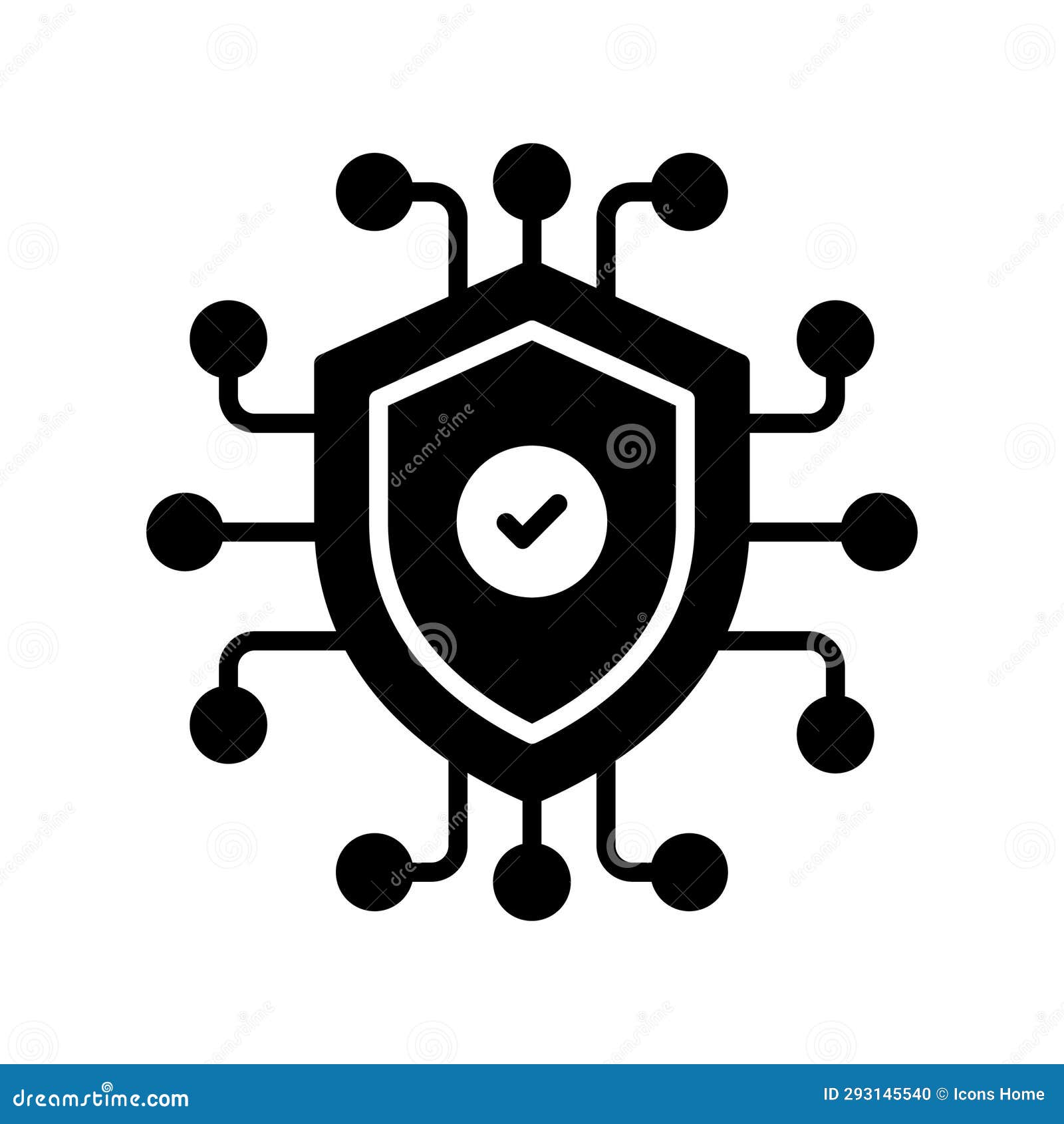 Tick Mark on Network Protection Shield Showing Concept Vector of Cyber ...