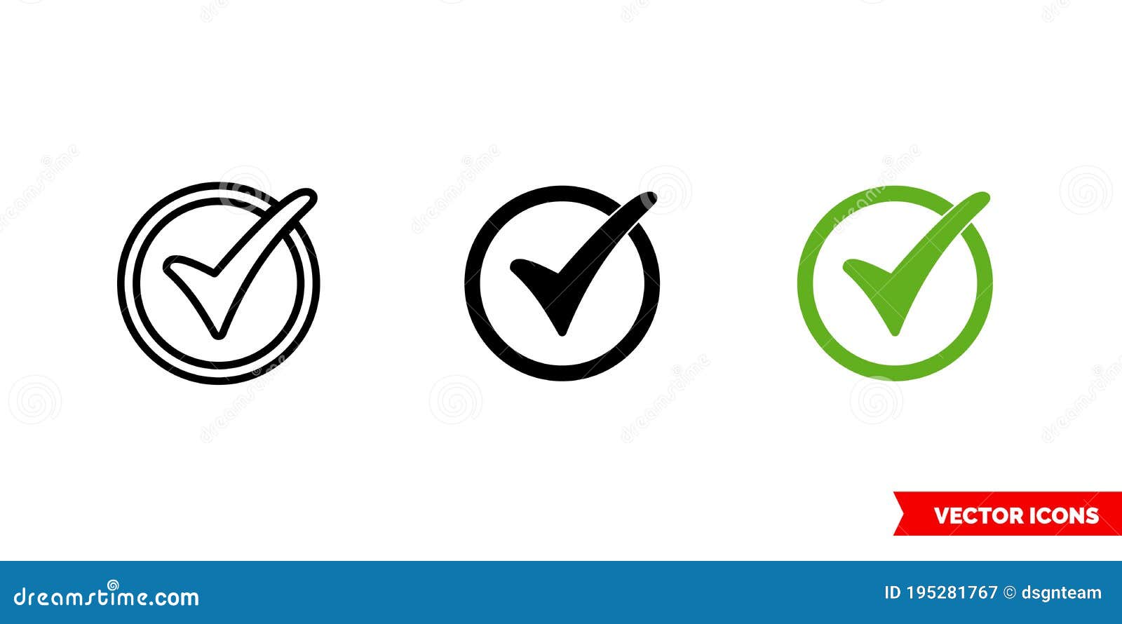 Tick Symbol Icon of 3 Types Color, Black and White, Outline. Isolated ...