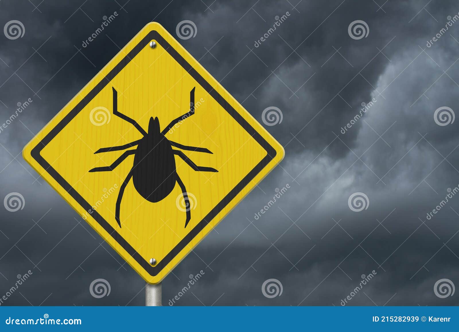 Tick Warning on a on Yellow Highway Caution Road Sign Stock Image ...