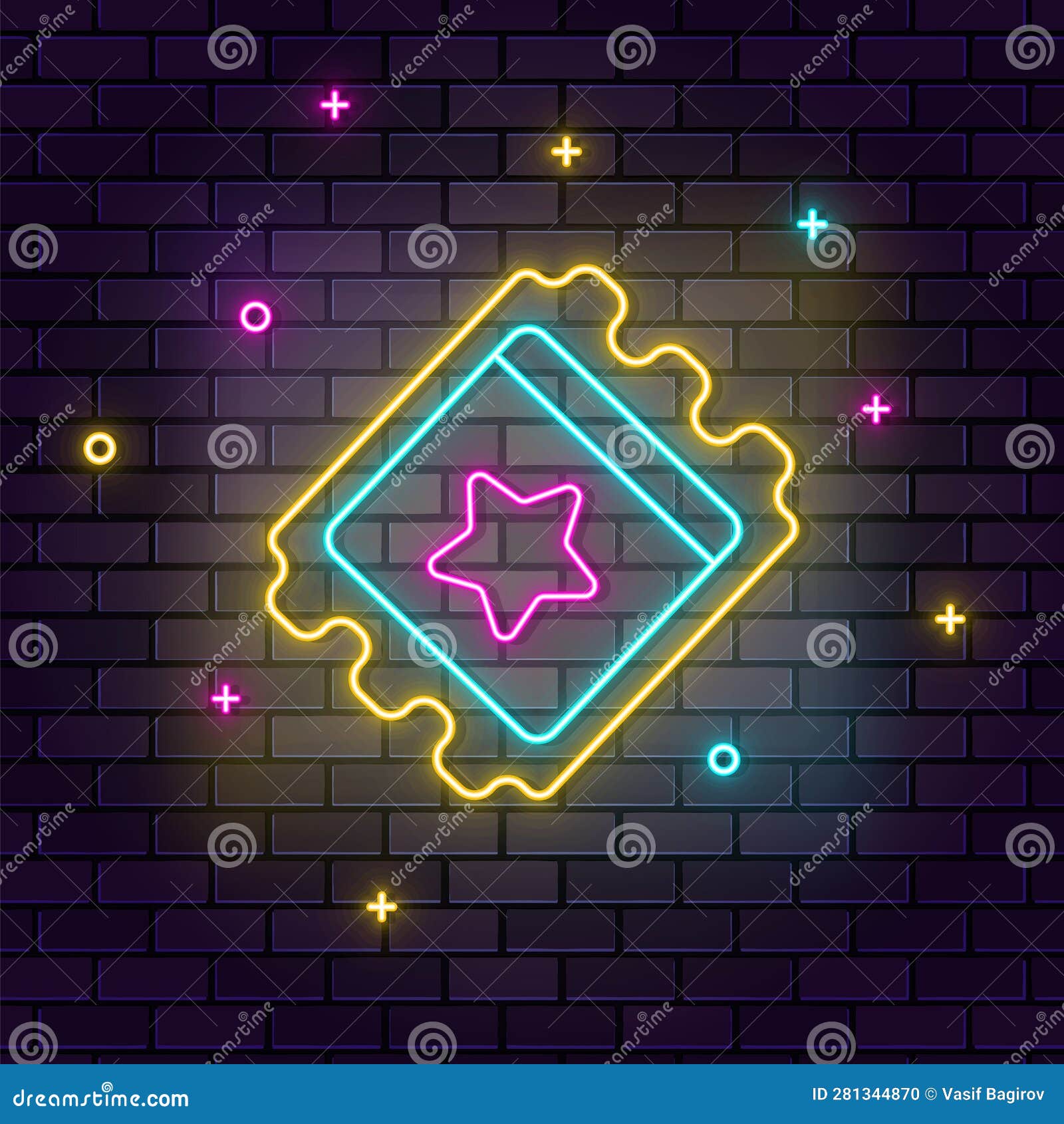 Ticked Retro Arcade Neon on Wall. Dark Background Brick Wall Neon Icon ...