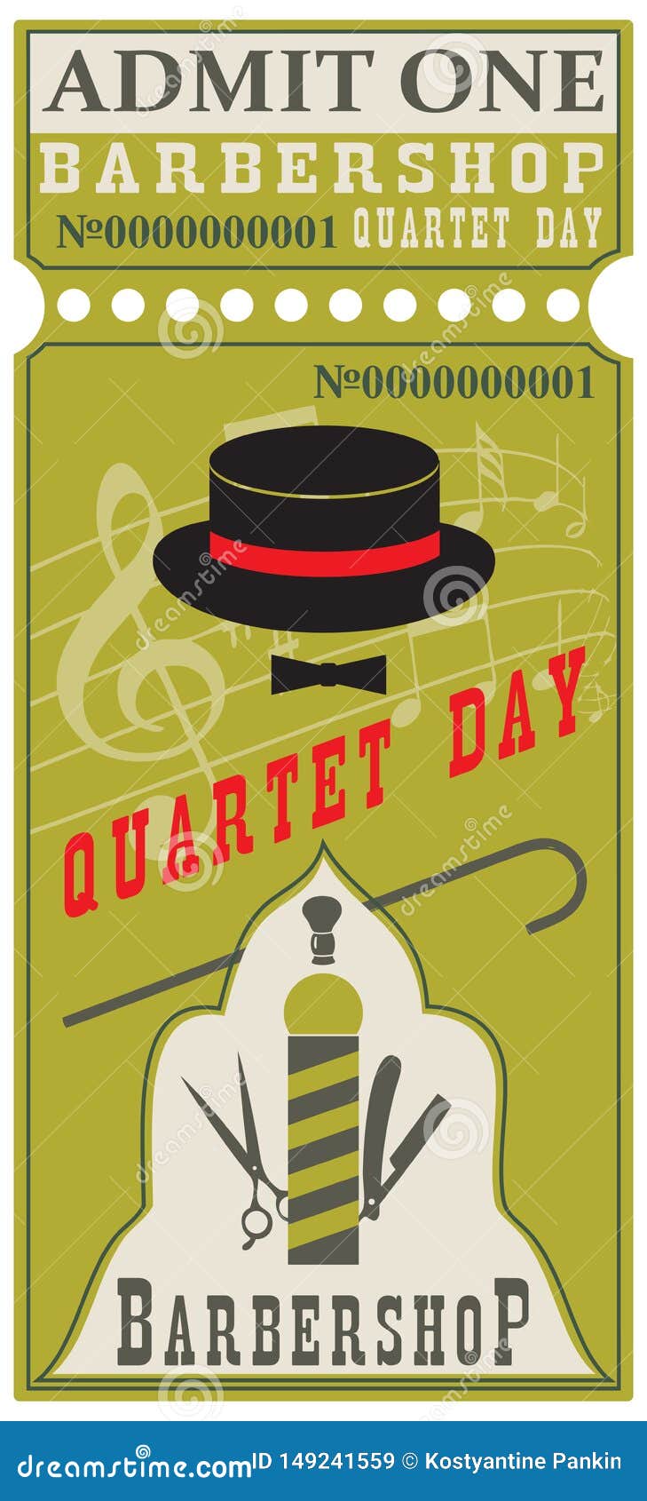 Ticket for Barbershop Quartet Day Stock Vector - Illustration of groom ...