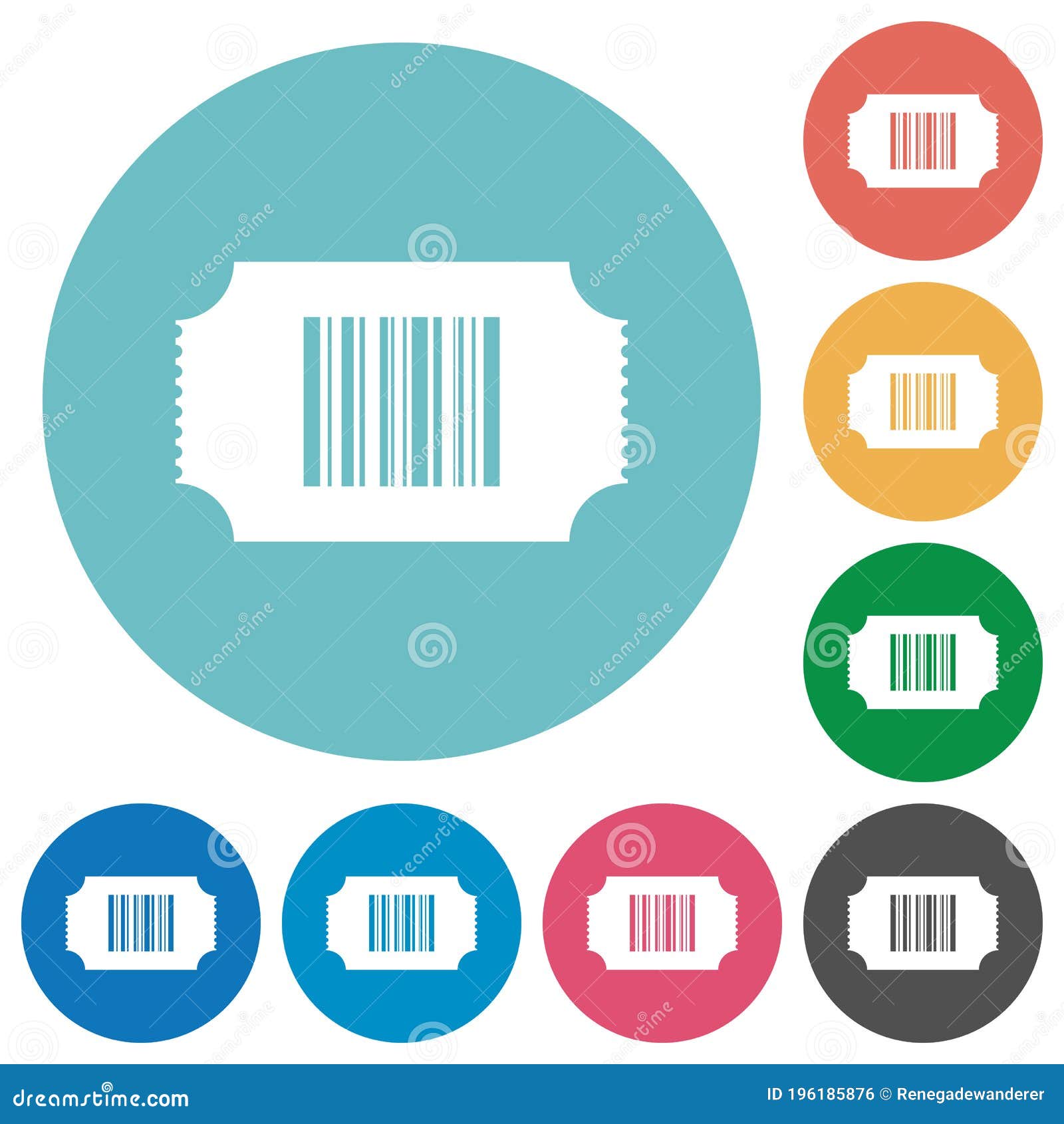 Ticket with Barcode Flat Round Icons Stock Vector - Illustration of amusement, icons: 196185876