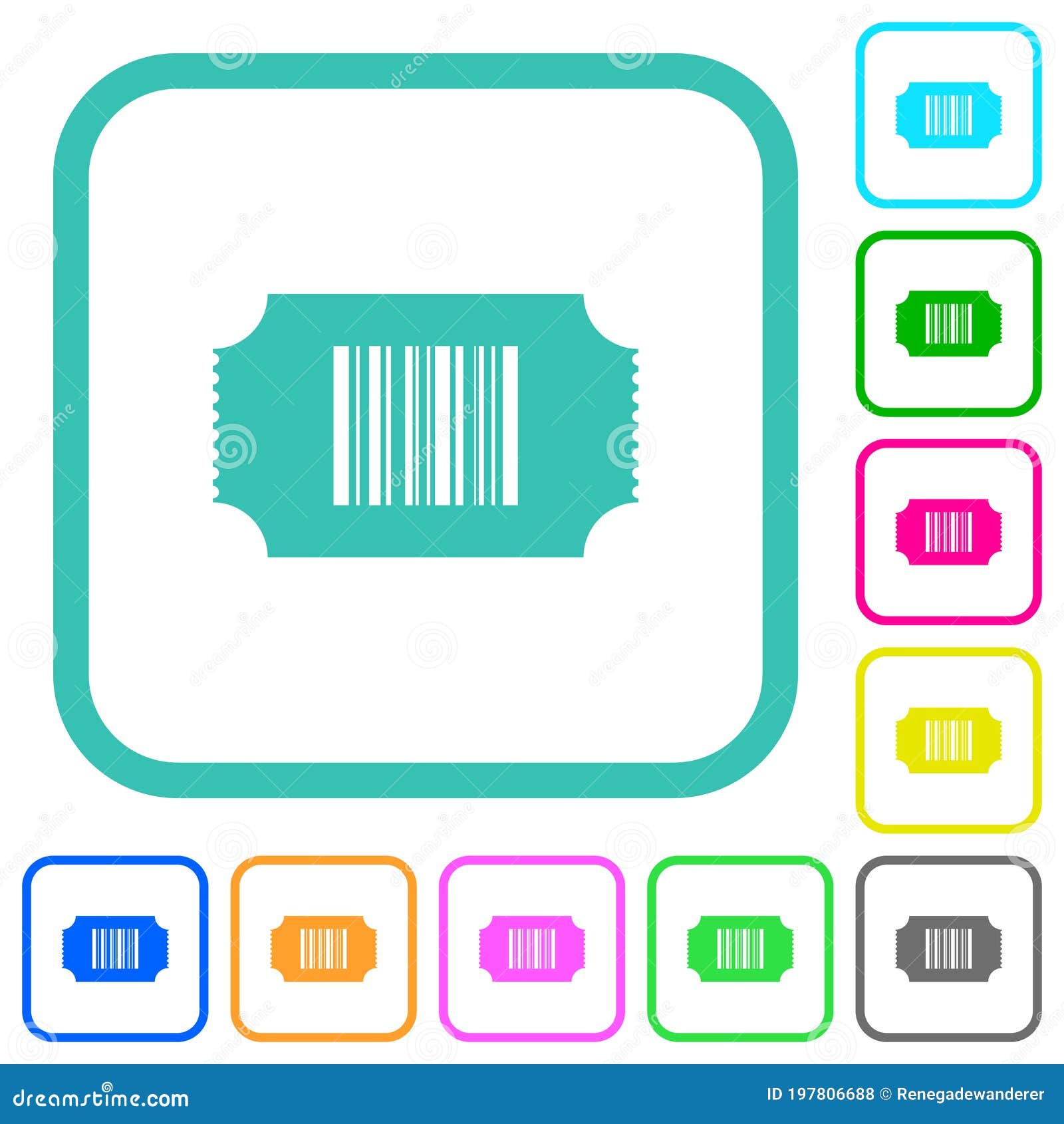 Ticket with Barcode Vivid Colored Flat Icons Stock Vector ...