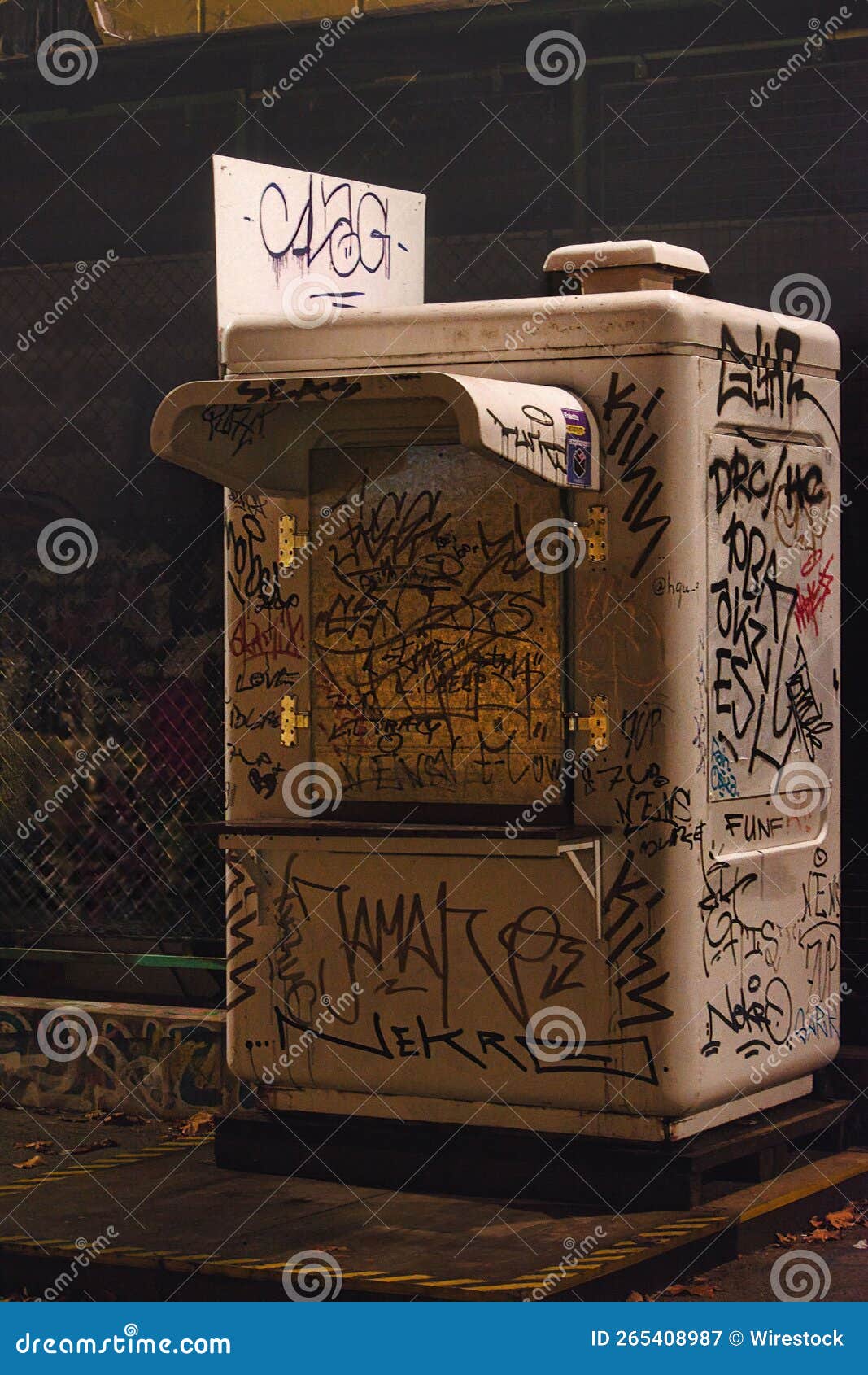 Graffiti-covered booth stock image. Image of city, lost - 265408987