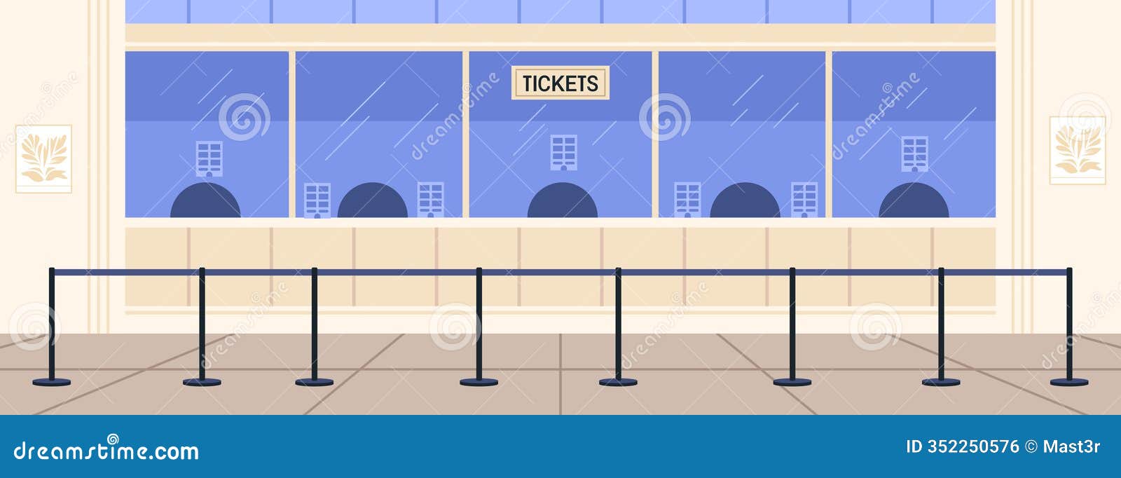 Ticket Booth Scene Empty Queue Barriers Blue Windows Stock Illustration ...