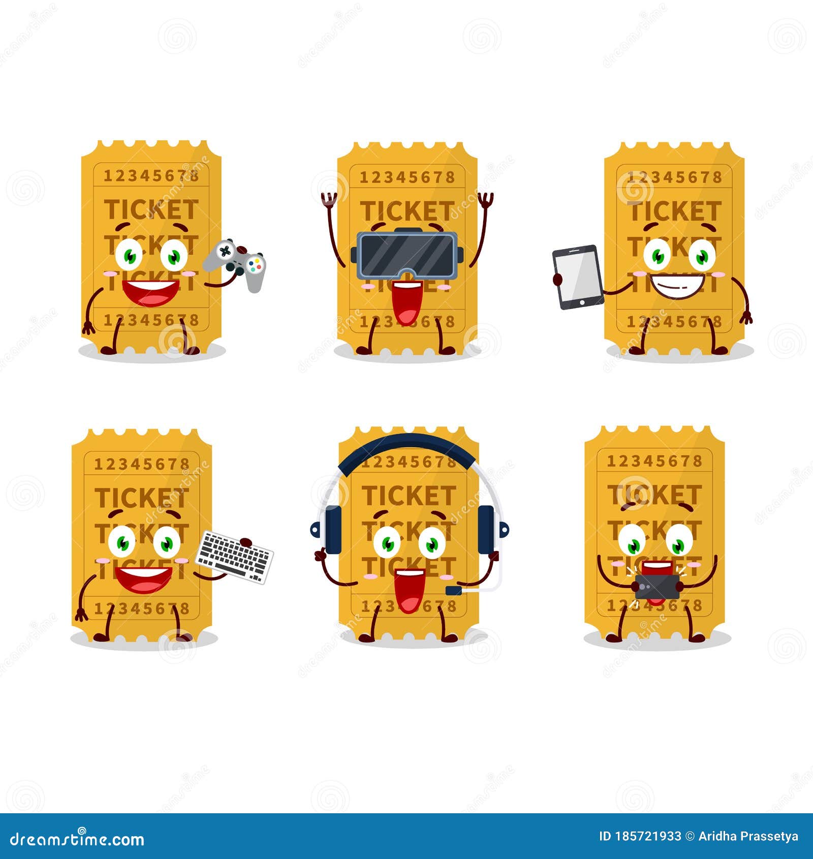 Ticket Cartoon Character are Playing Games with Various Cute Emoticons ...