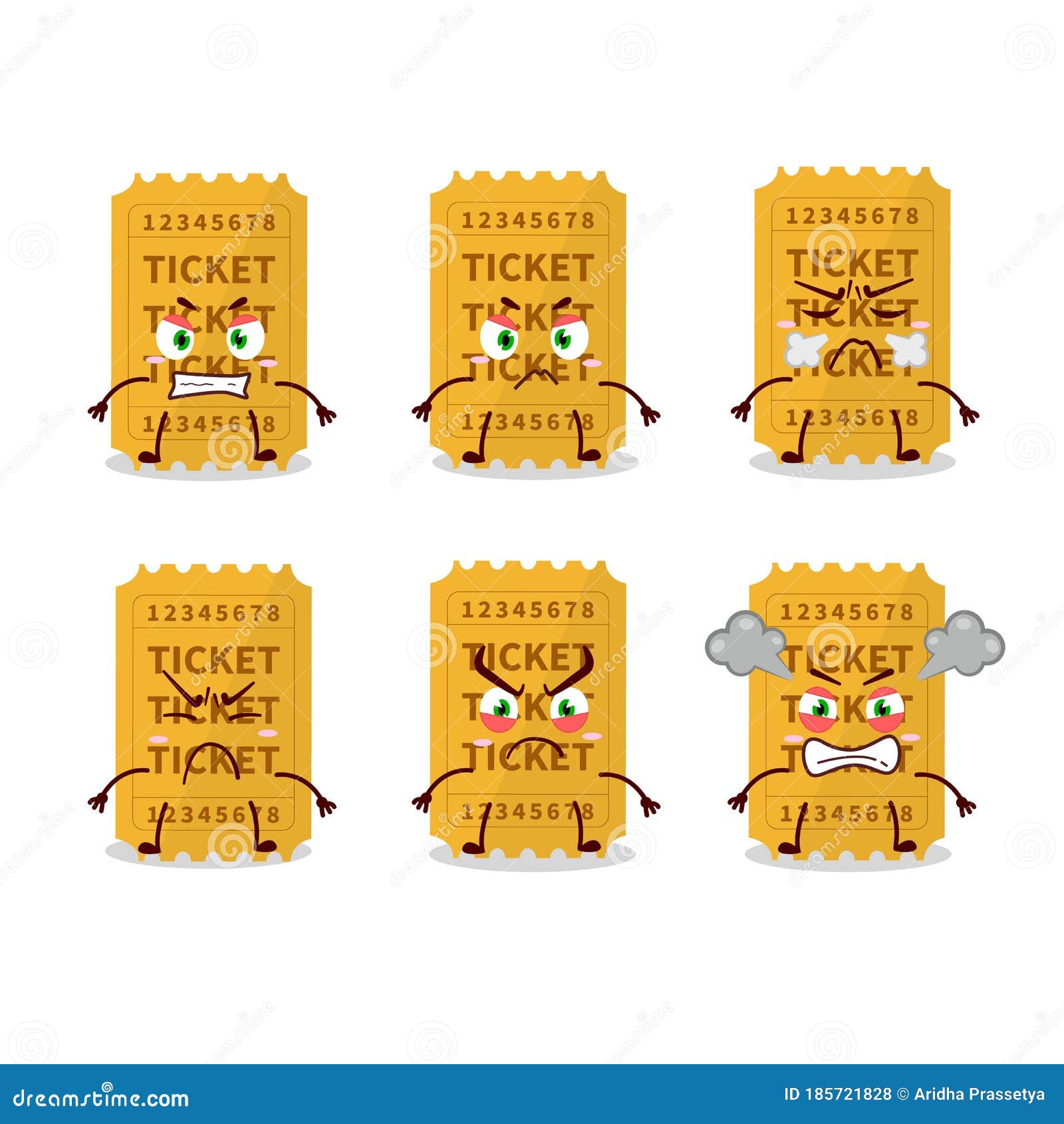 Ticket Cartoon Character with Various Angry Expressions Stock Vector ...