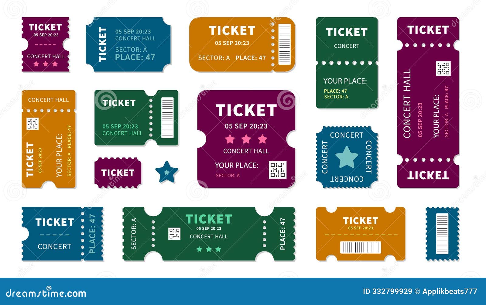 Ticket Coupon Template Collection. Concert Ticket in a Flat Design ...