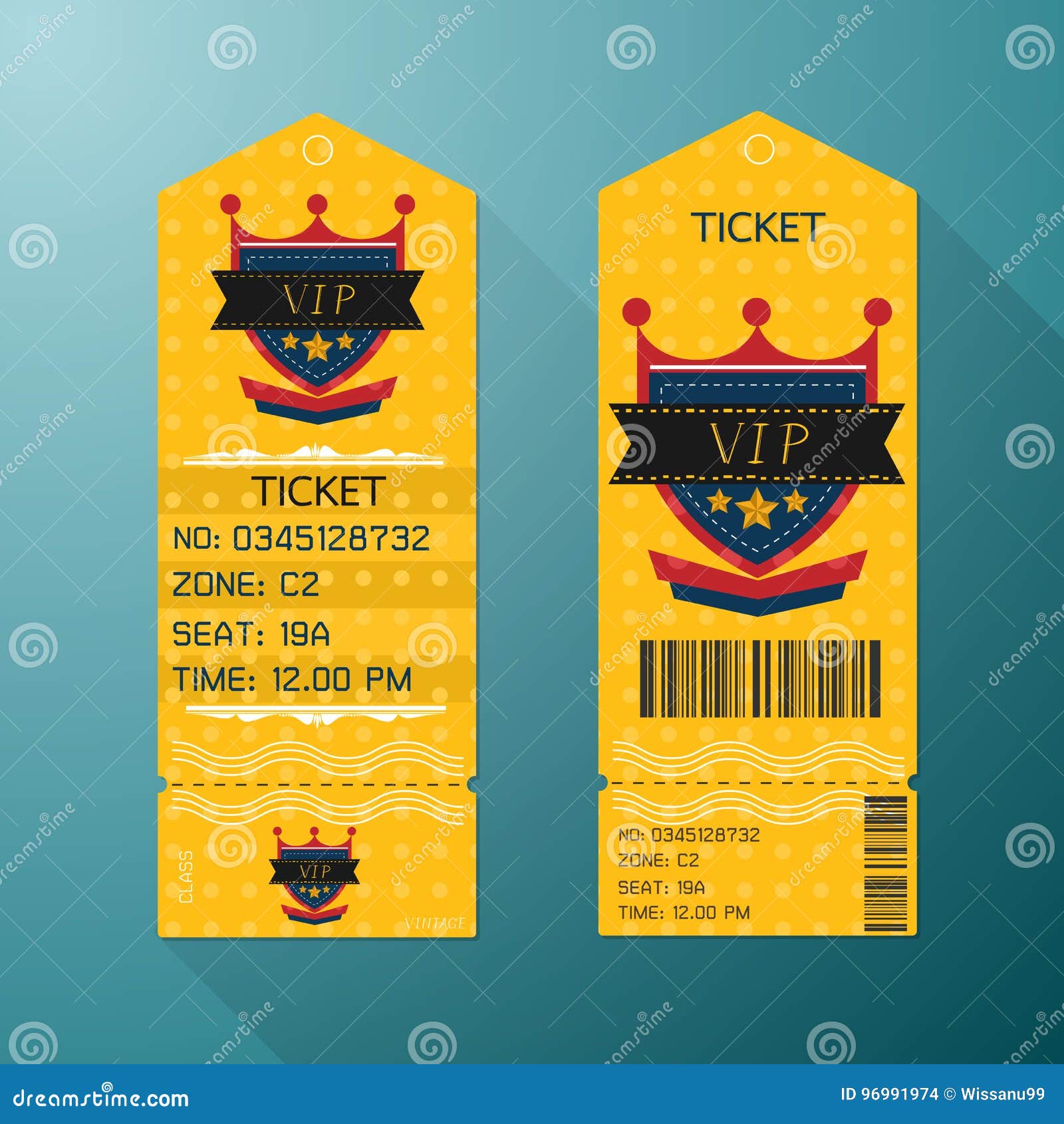 Ticket Design Template Retro Style. Gold VIP Class Stock Vector ...