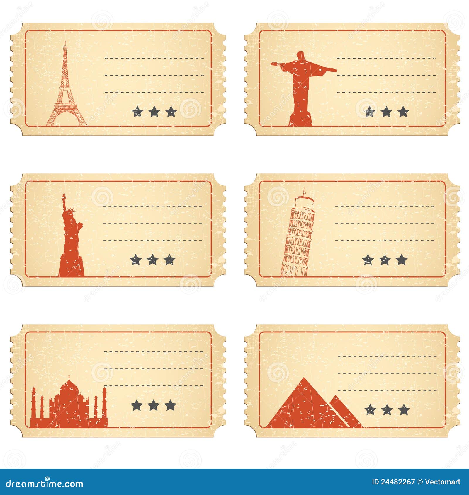 Ticket for Different Places Stock Vector - Illustration of culture ...