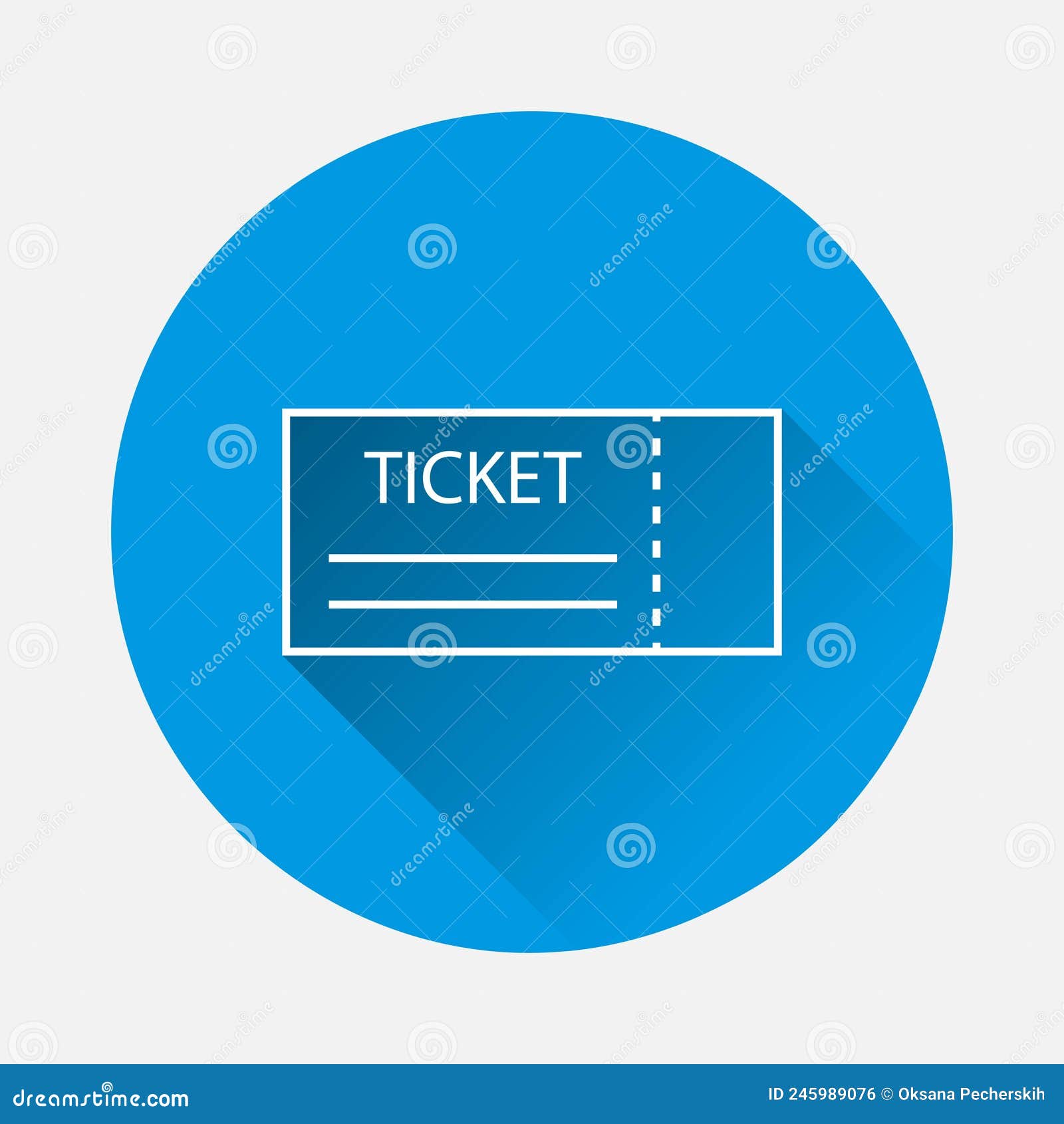 Ticket Icon on Blue Background. Flat Image with Long Shadow Stock ...