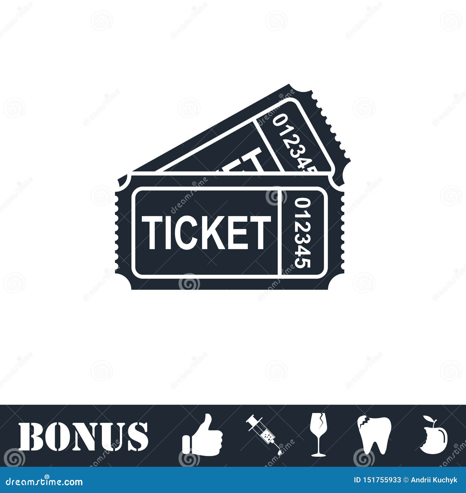 Ticket icon flat stock vector. Illustration of black - 151755933
