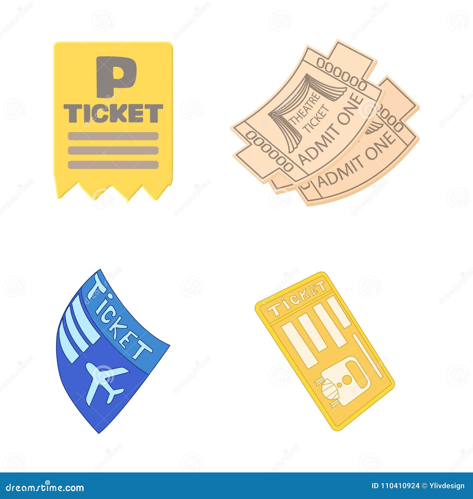 Ticket Icon Set, Cartoon Style Stock Vector - Illustration of graphic ...