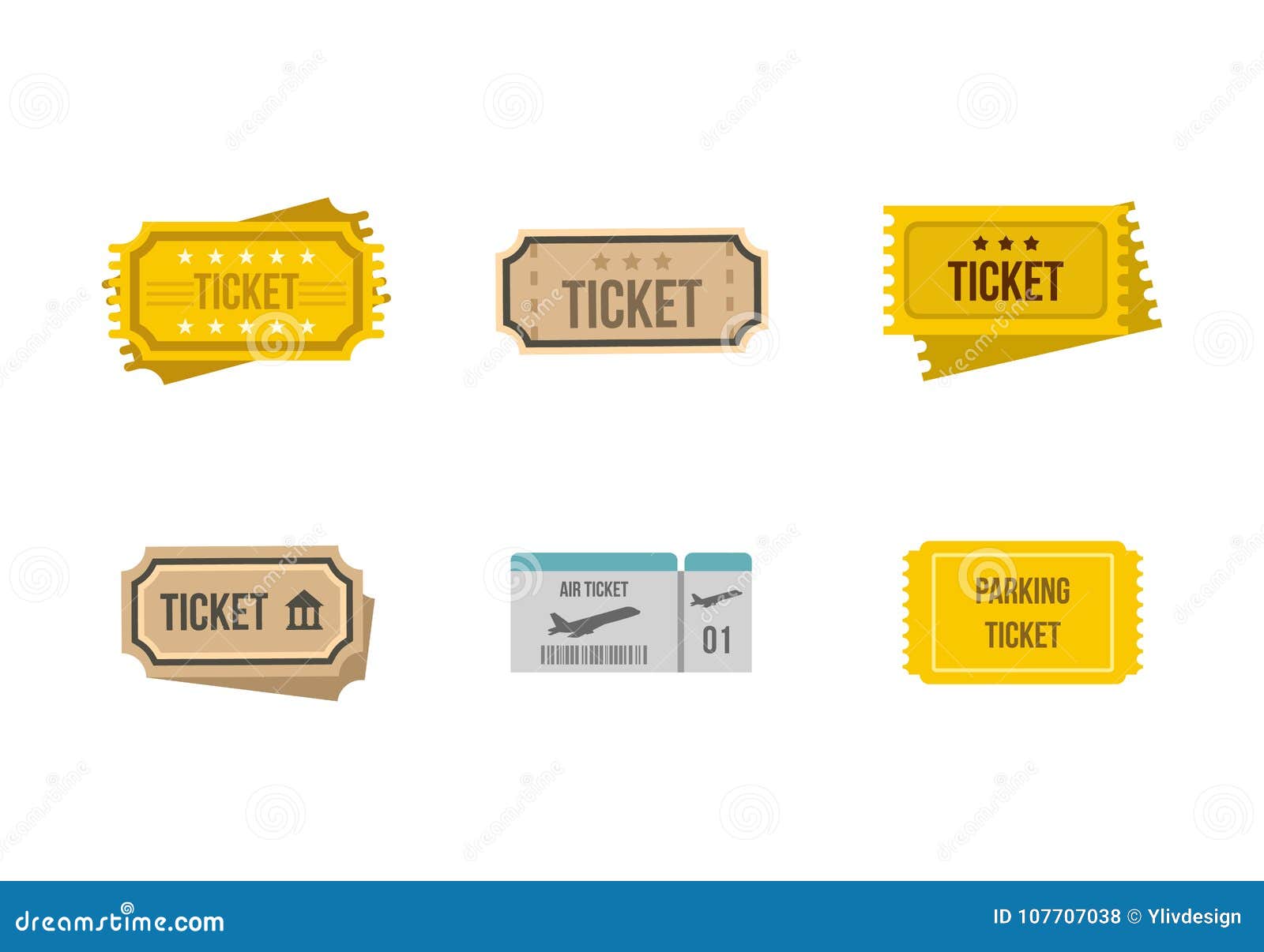 Ticket Icon Set, Flat Style Stock Vector - Illustration of admit ...