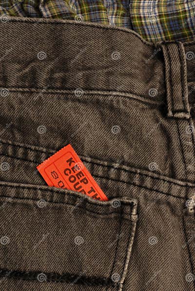 Ticket in jeans pocket stock image. Image of fashion, macro - 7752329