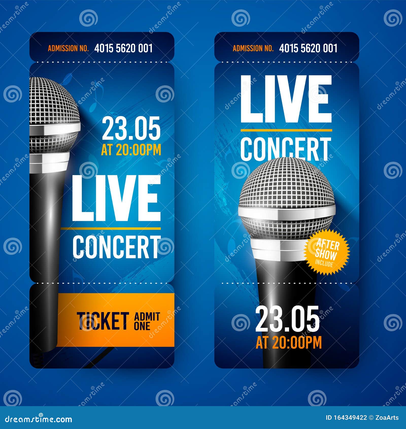 Vector Illustration Set of Ticket for Concert with Microphone Stock ...