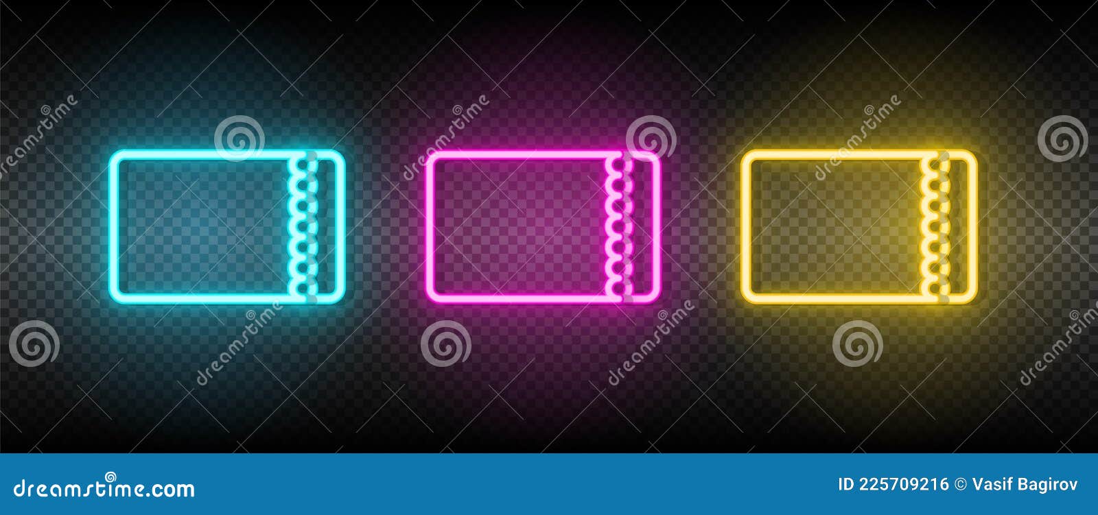 Ticket Neon Vector Icon. Illustration Neon Blue, Yellow, Red Icon Set ...