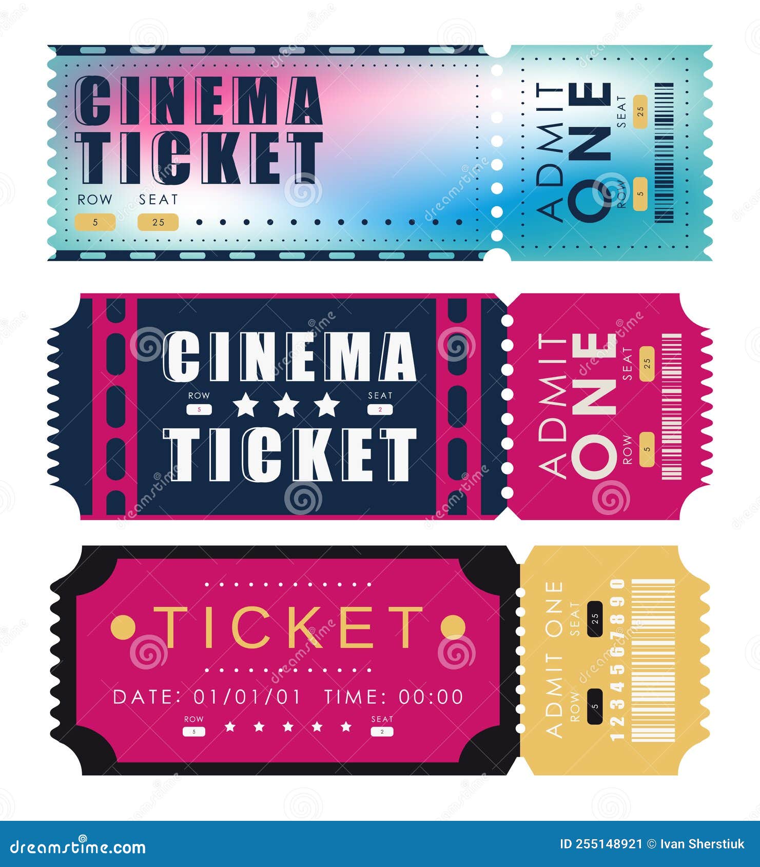 Ticket Set. Pass Card Design. Isolated on White Background. Vector ...