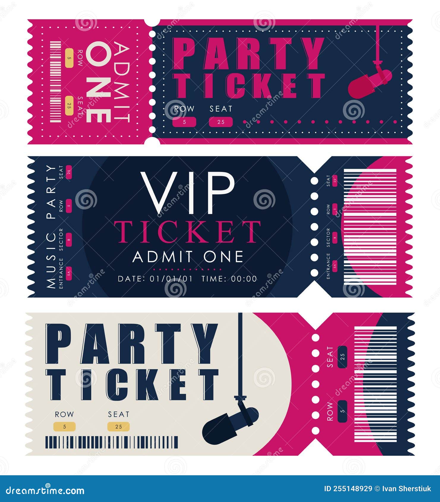 Ticket Set. Pass Card Design. Isolated on White Background. Vector ...