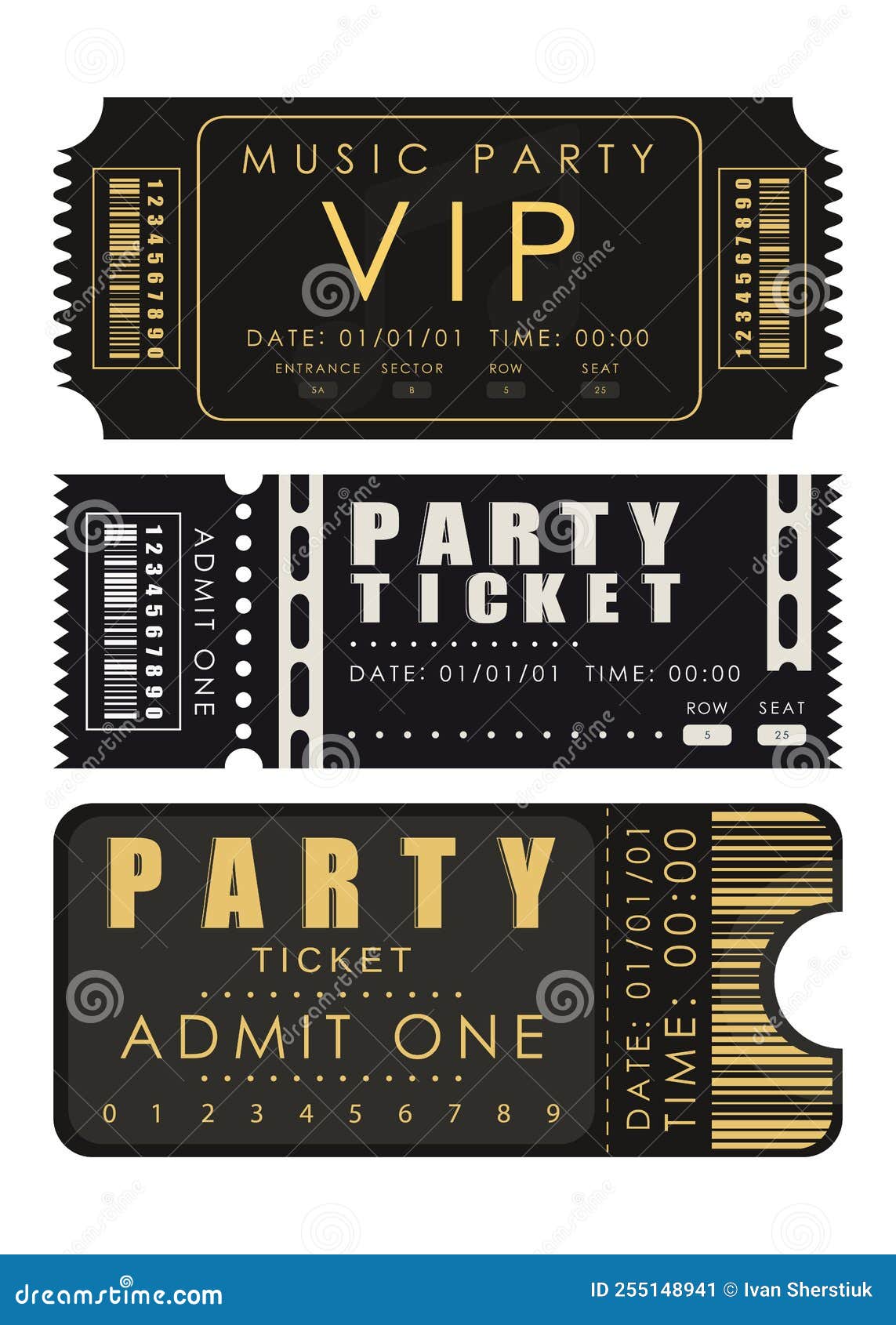 Ticket Set. Pass Card Design. Isolated on White Background. Vector ...