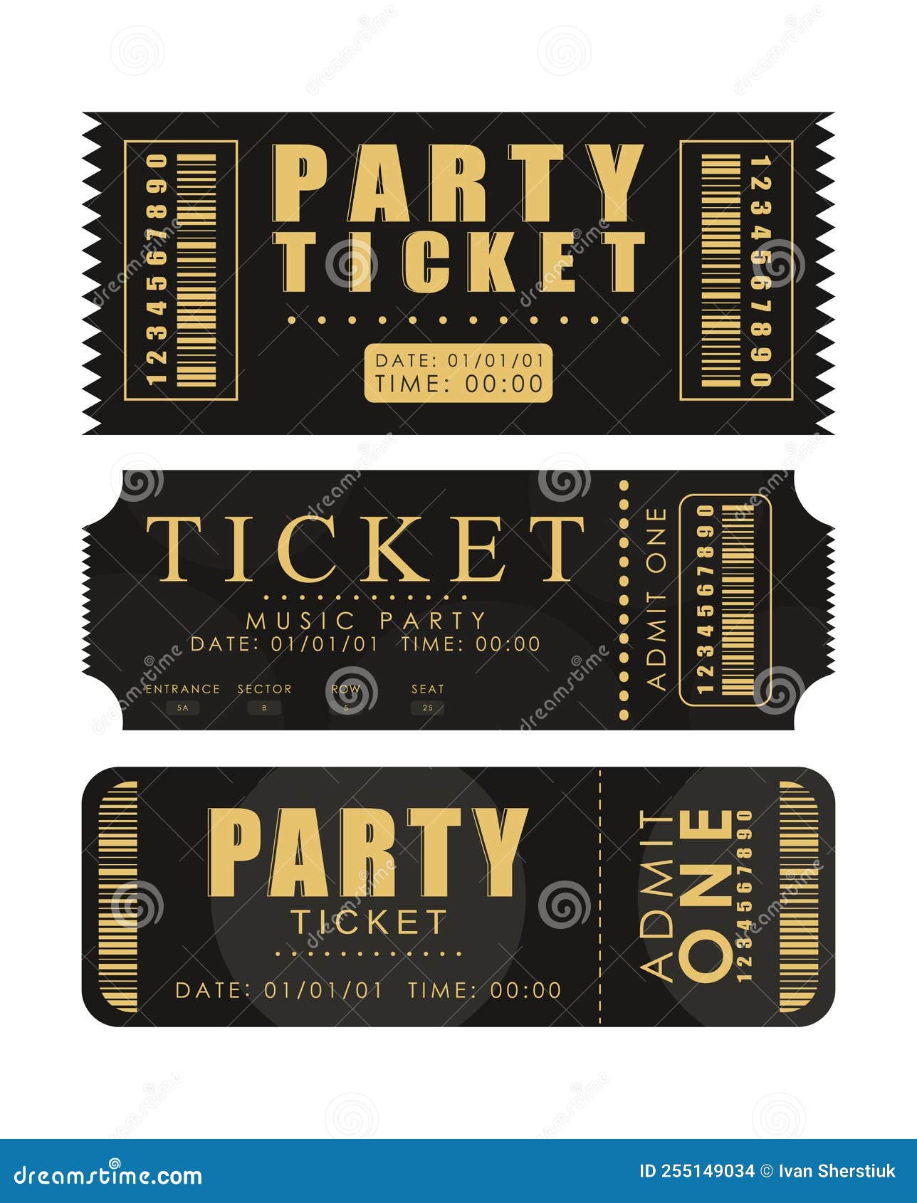 Ticket Set. Pass Card Design. Isolated on White Background. Vector ...