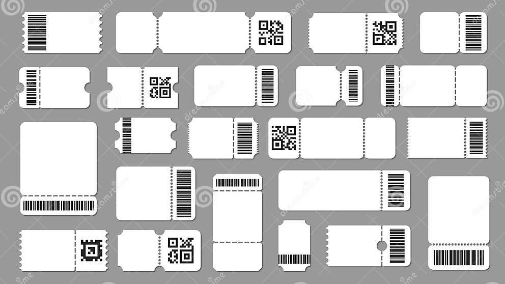 Ticket Template with Code. Barcode Label with Text, Stub Ticket with QR ...