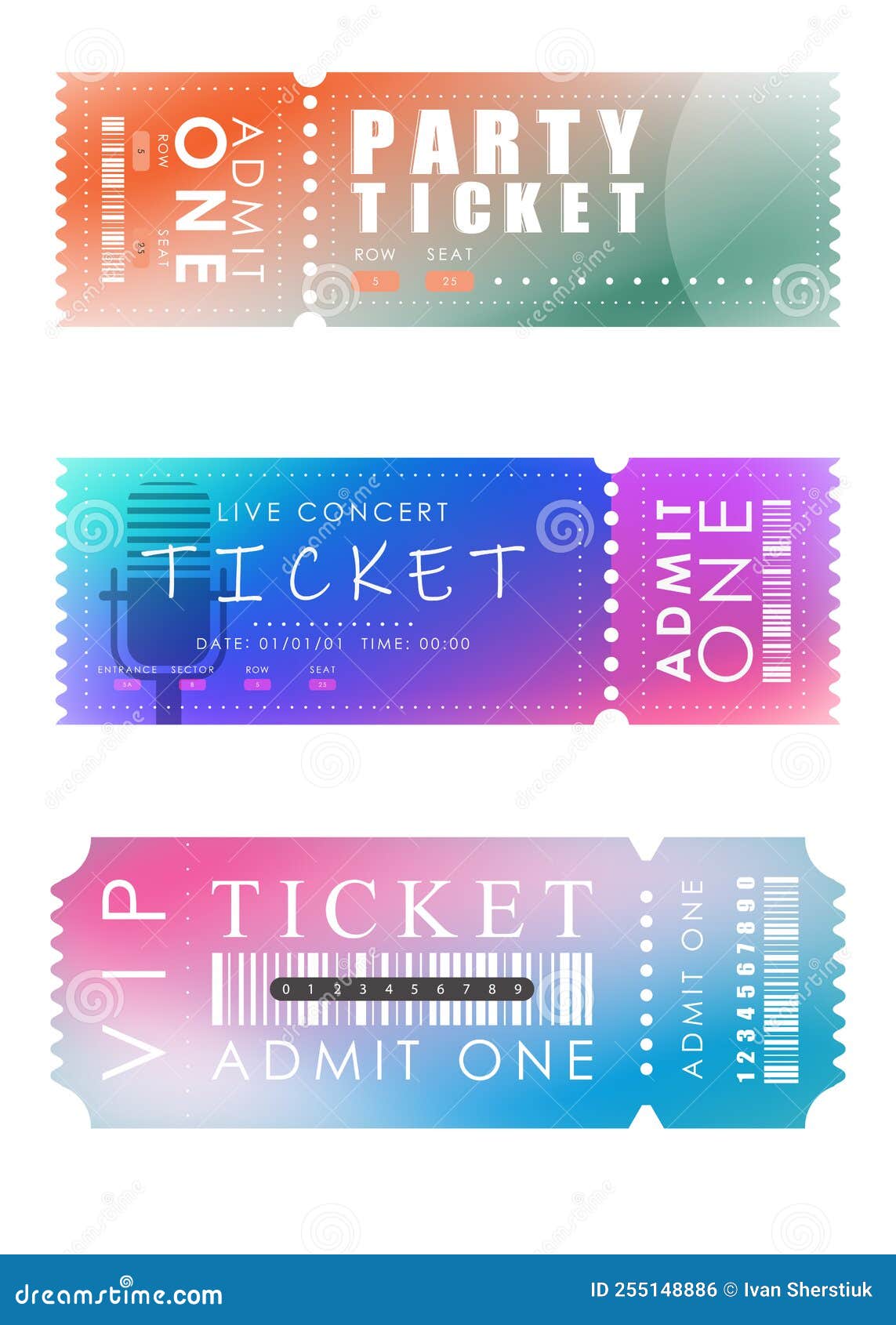 Ticket Template Set. Pass Card Design. Isolated. Vector Illustration ...