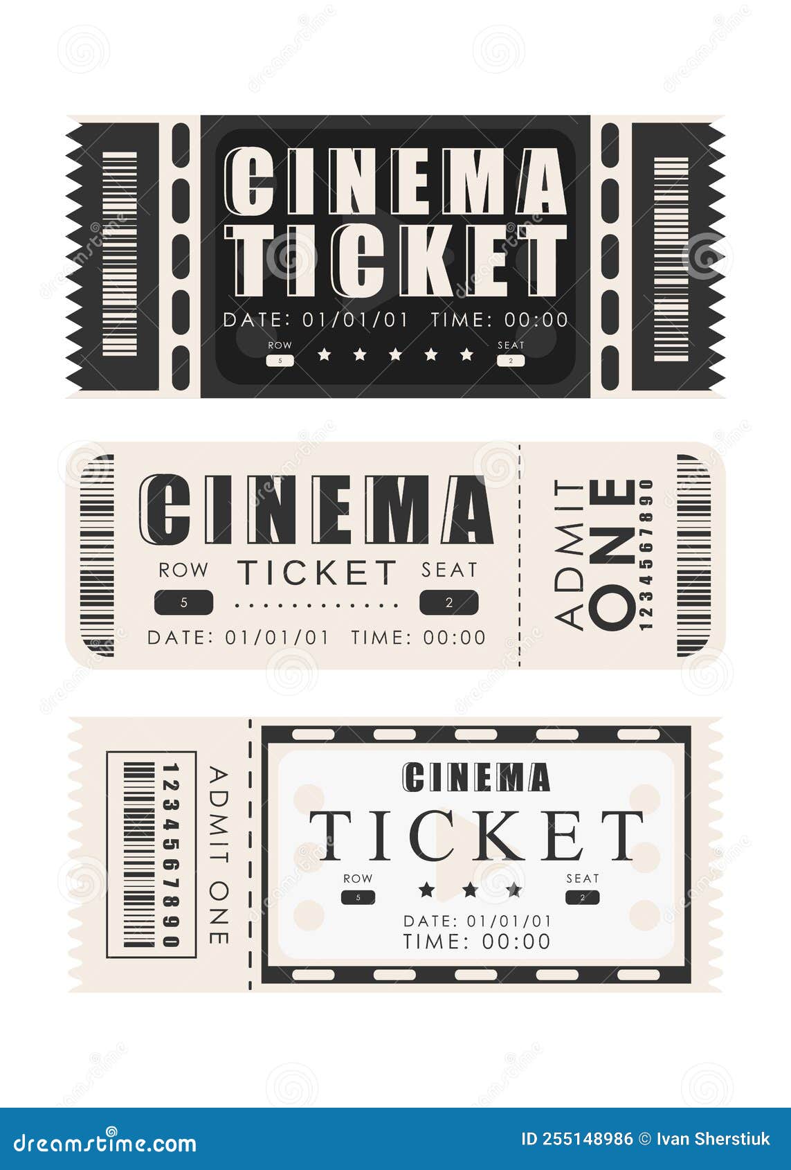 Ticket Template Set. Pass Card Design. Isolated on White Background ...