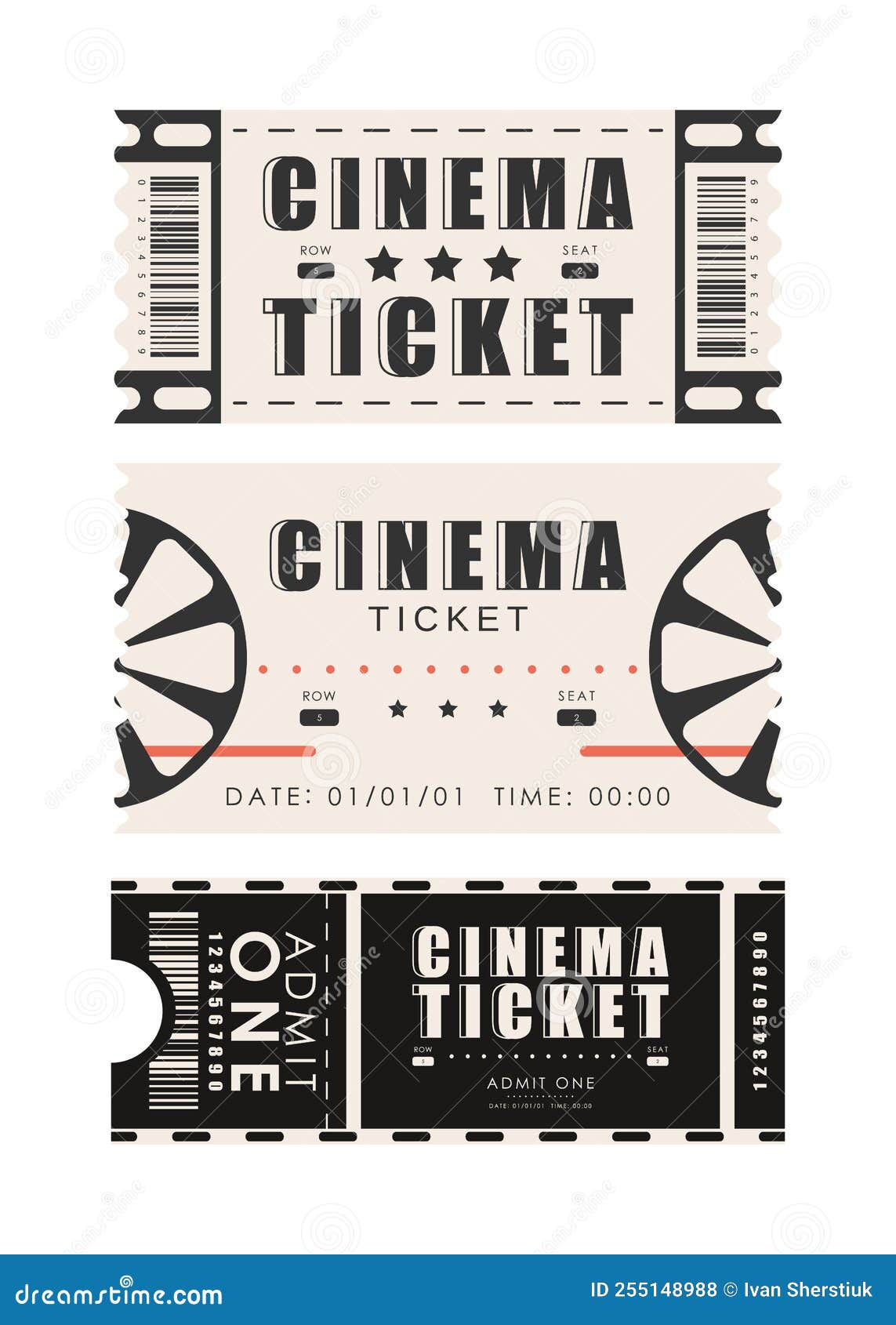 Ticket Template Set. Pass Card Design. Isolated on White Background ...