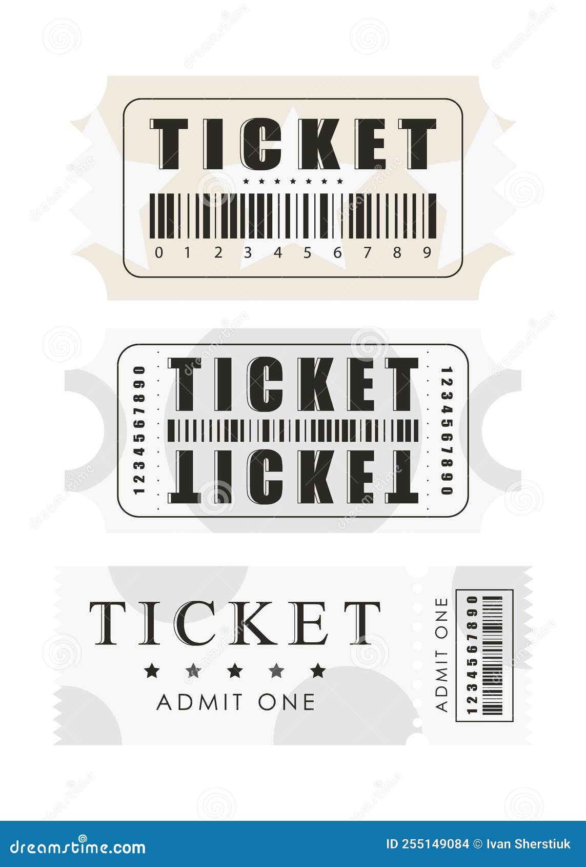 Ticket Template Set. Pass Card Design. Isolated on White Background ...