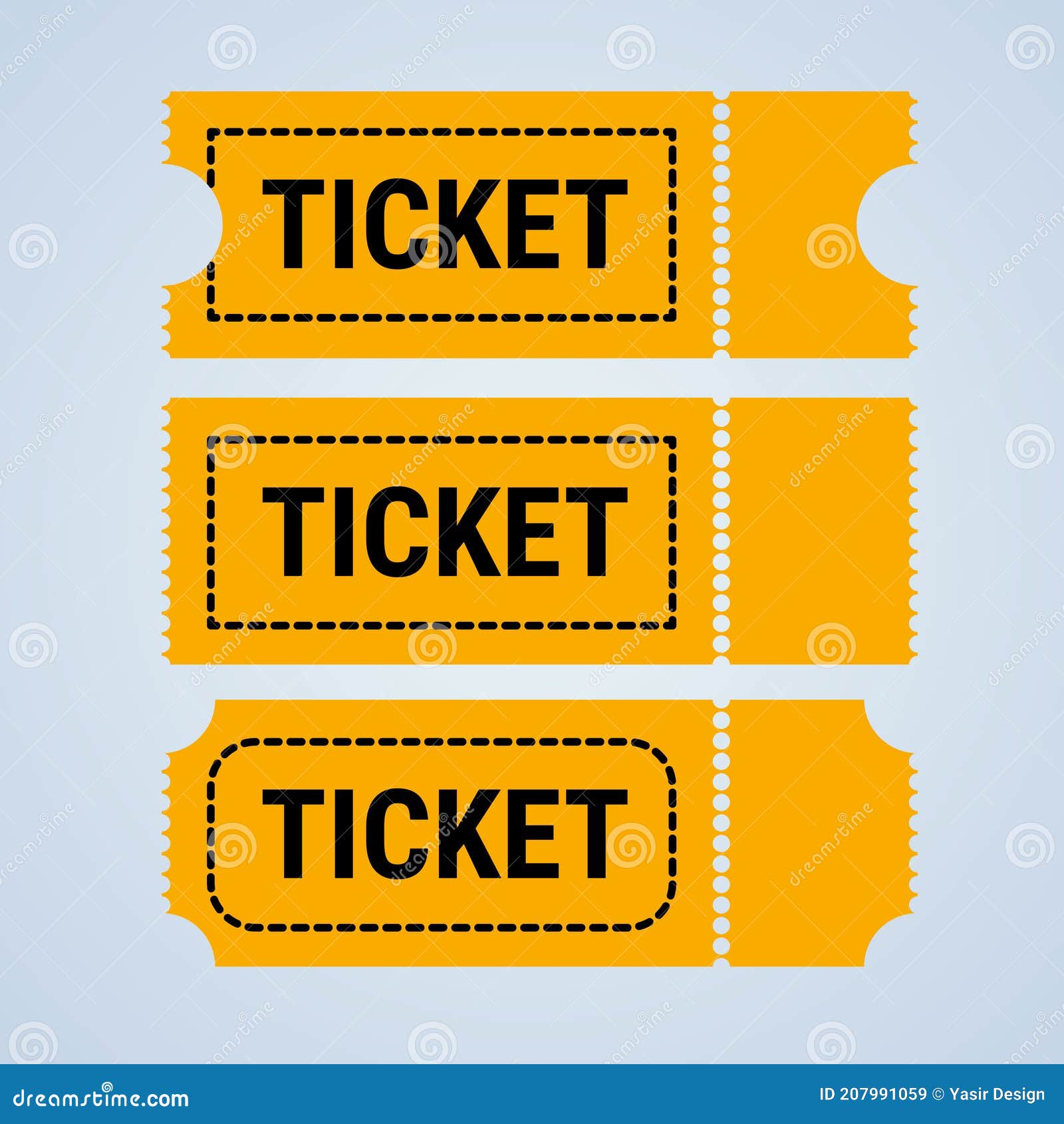 Ticket Design Template in Yellow Color Stock Vector - Illustration of ...
