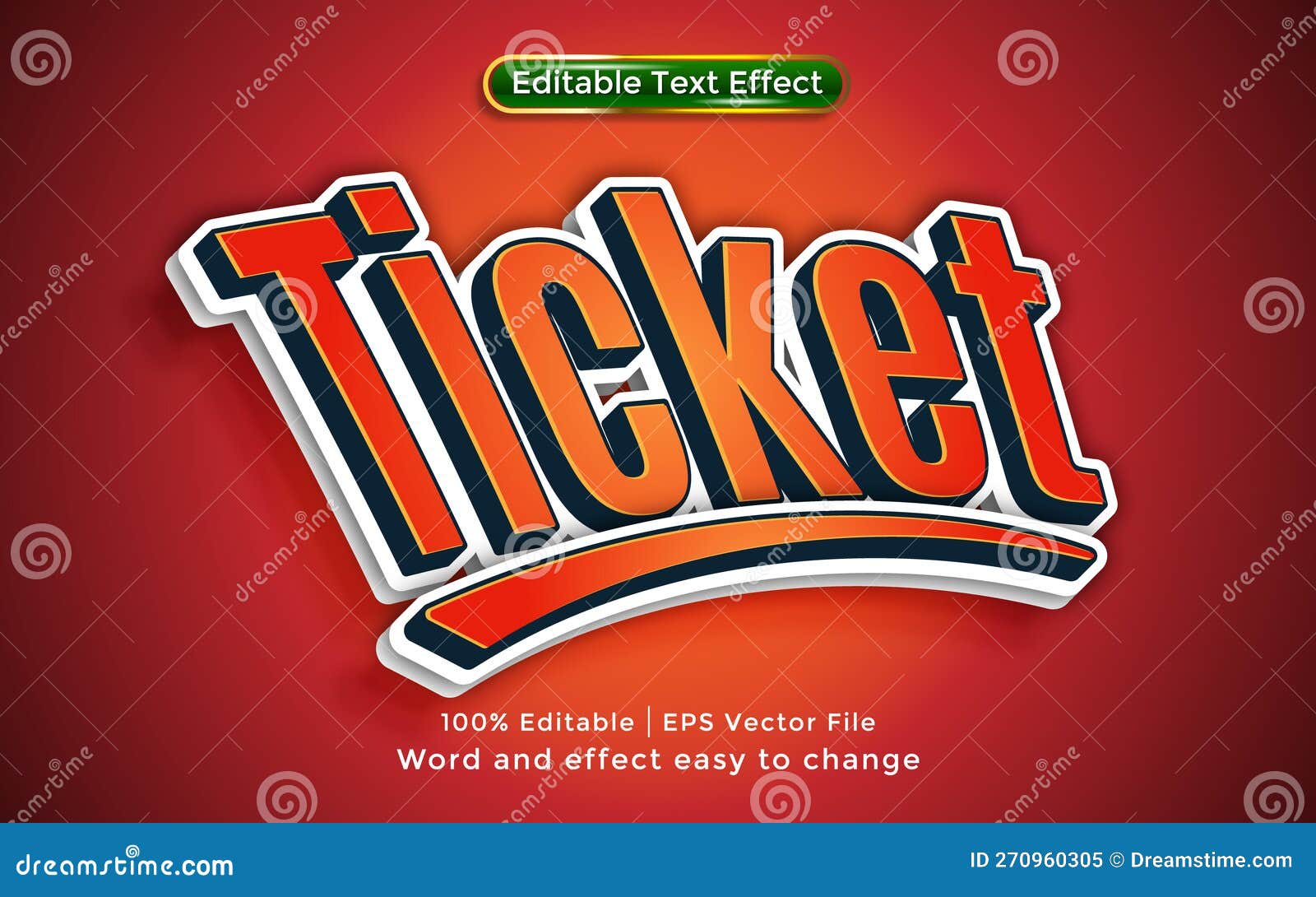 Ticket Text, Red Background, 3d Style Editable Text Effect Stock Vector ...