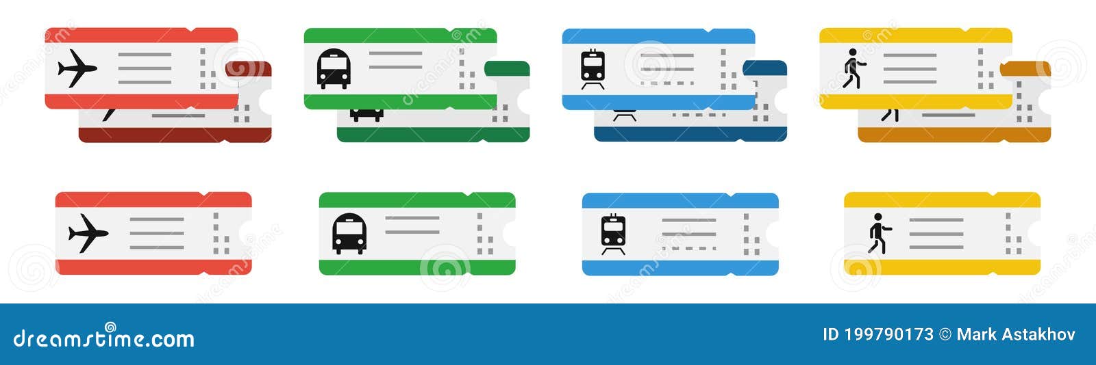 Ticket Transport Vector Illustration. Flat Ticket Collectio on ...