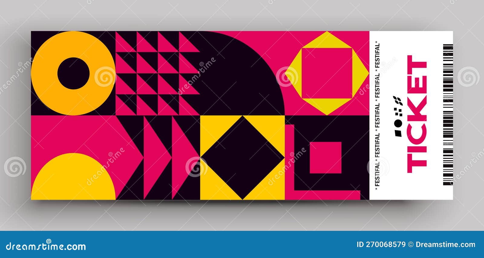 Ticket Vector Template Layout with Abstract Pattern Design Graphics Made with Simple Shapes and ...