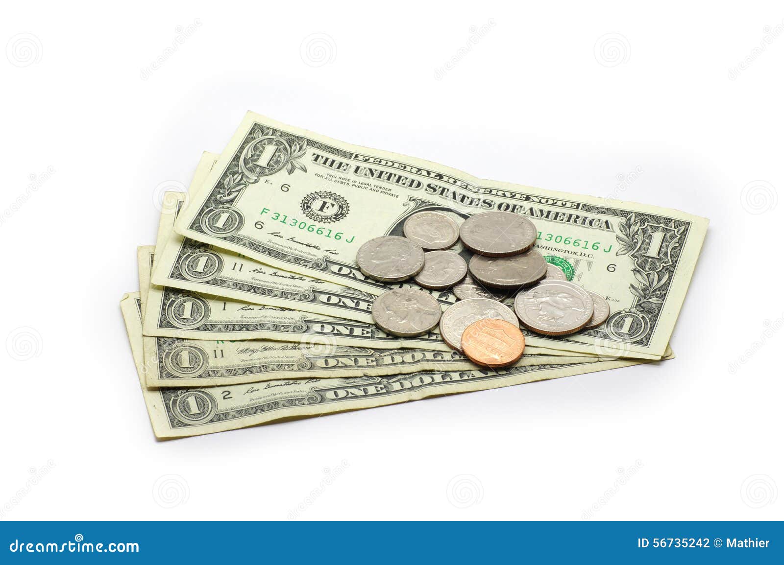 $1 Tickets and Coins - Isolated Stock Photo - Image of finance, pile ...