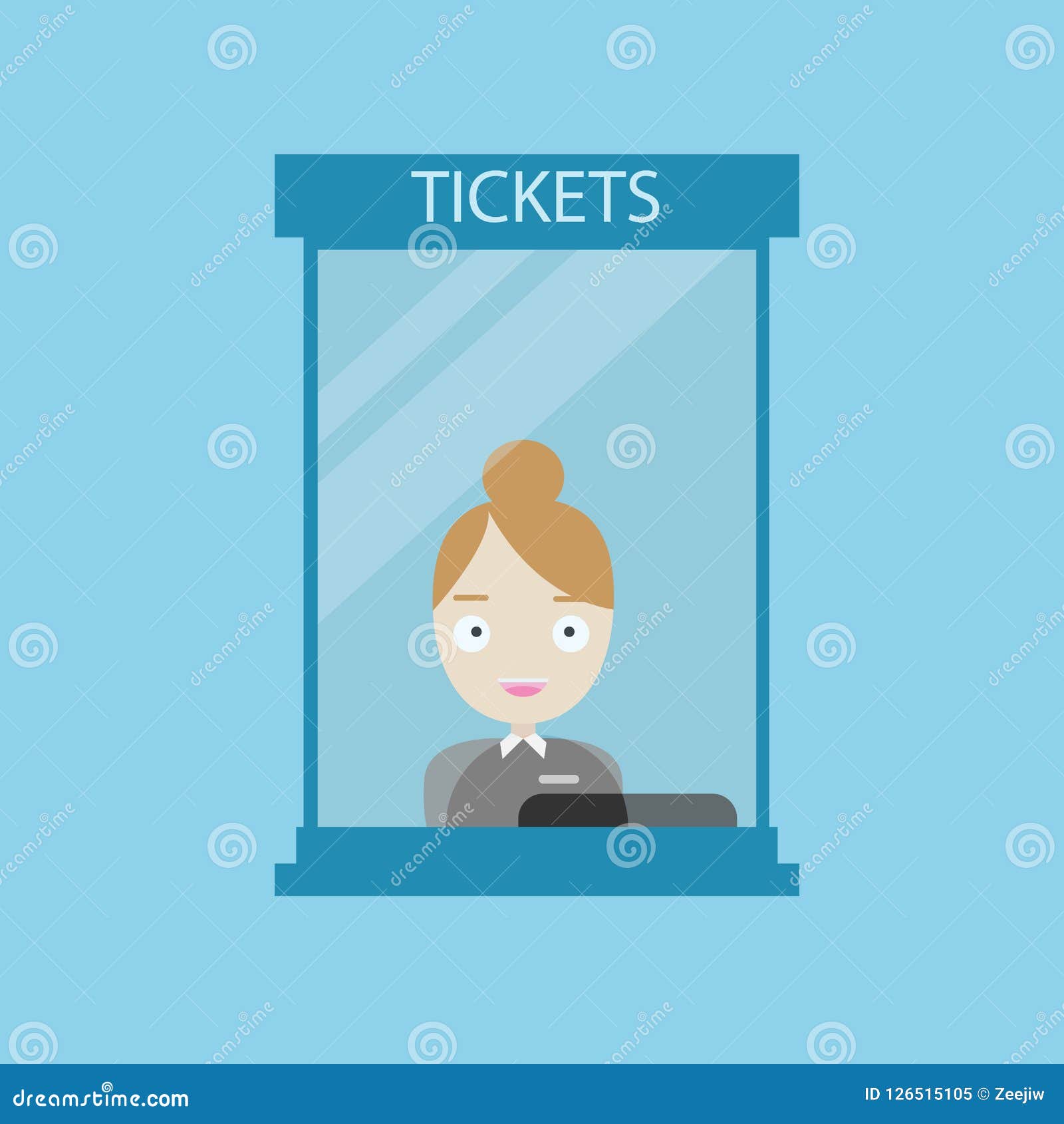 Tickets Counter Service.Cashier Behind the Counter Stock Vector ...