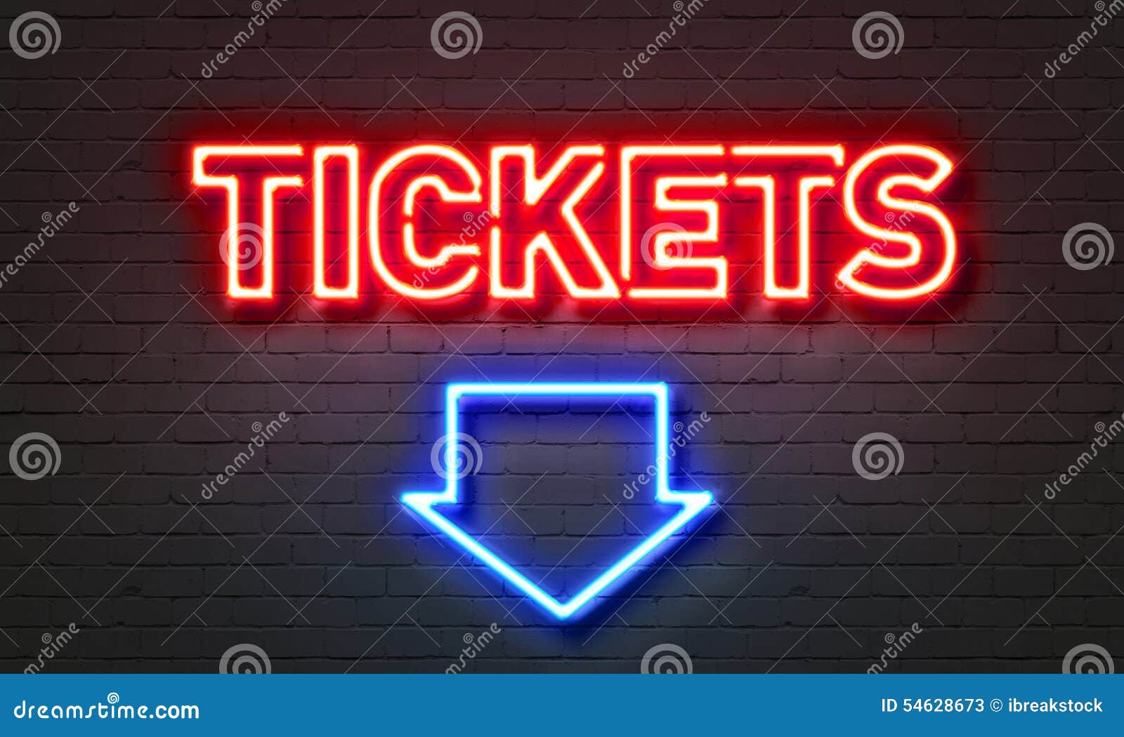 Tickets neon sign stock illustration. Illustration of theatre - 54628673