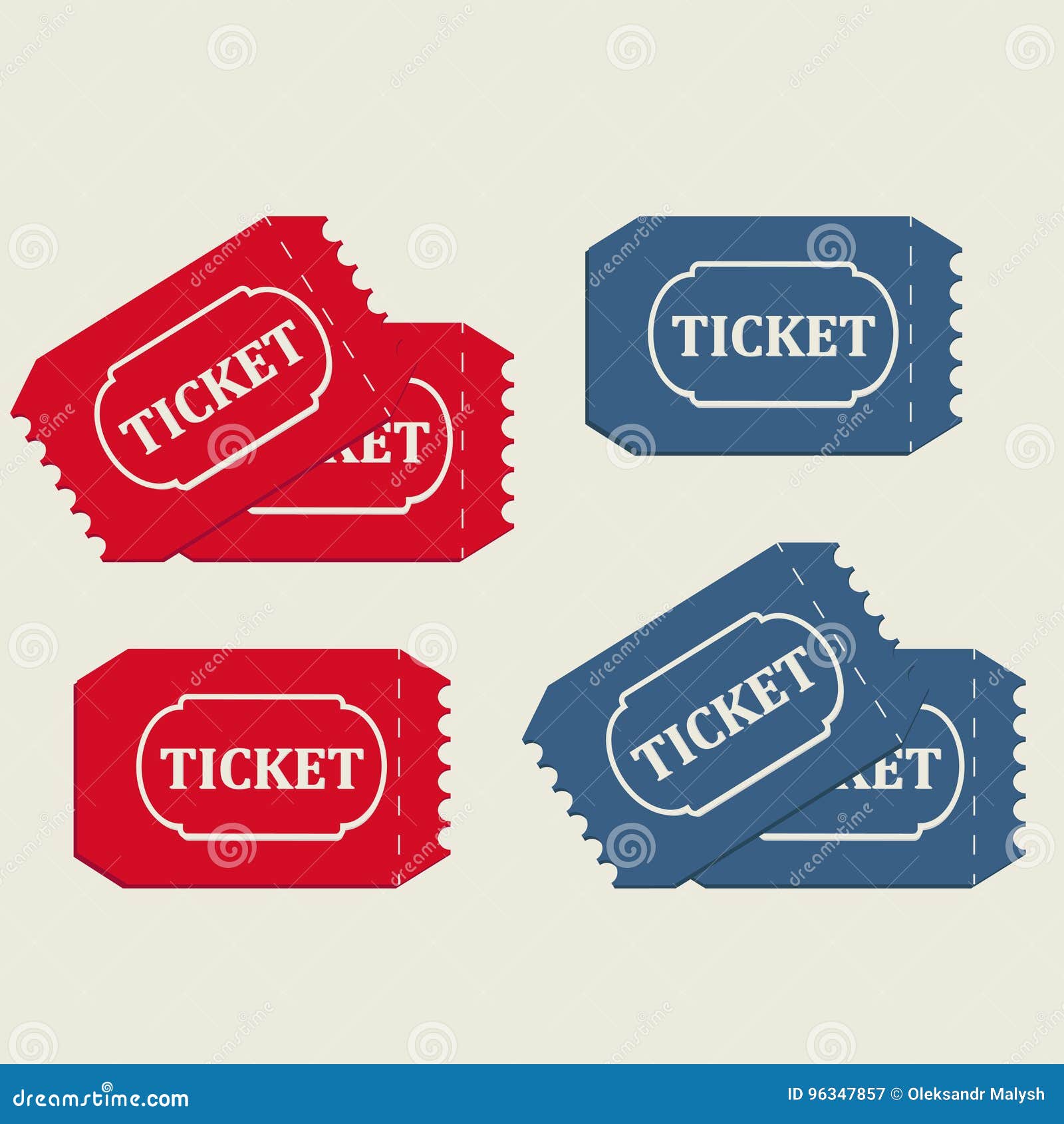 Tickets in red and blue stock vector. Illustration of coupon - 96347857