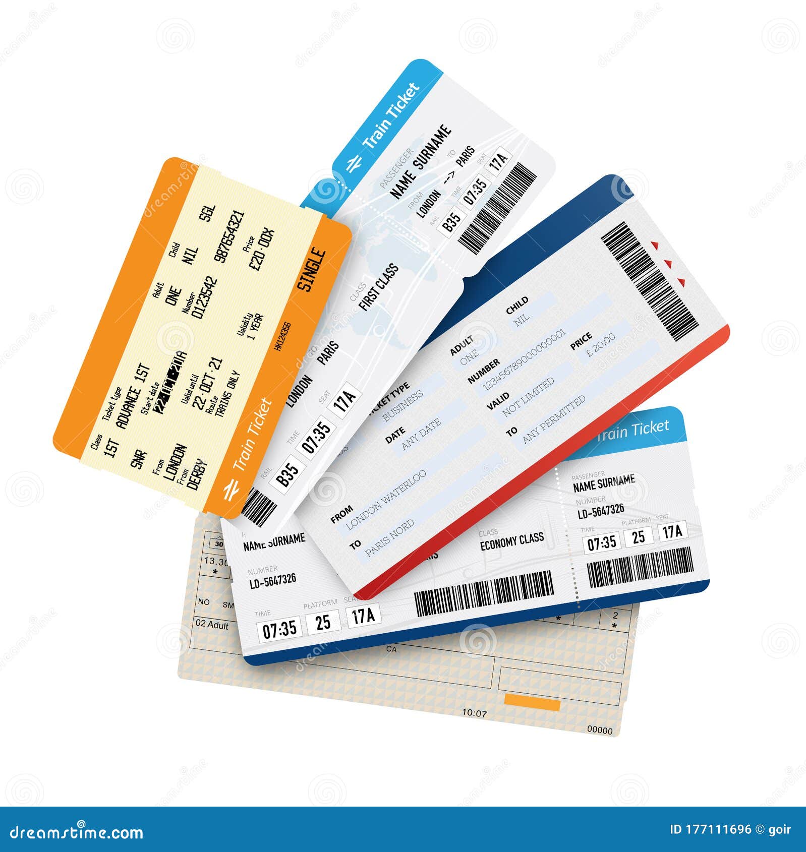 A Set Of Different Tickets In Black And White Cartoon Vector ...