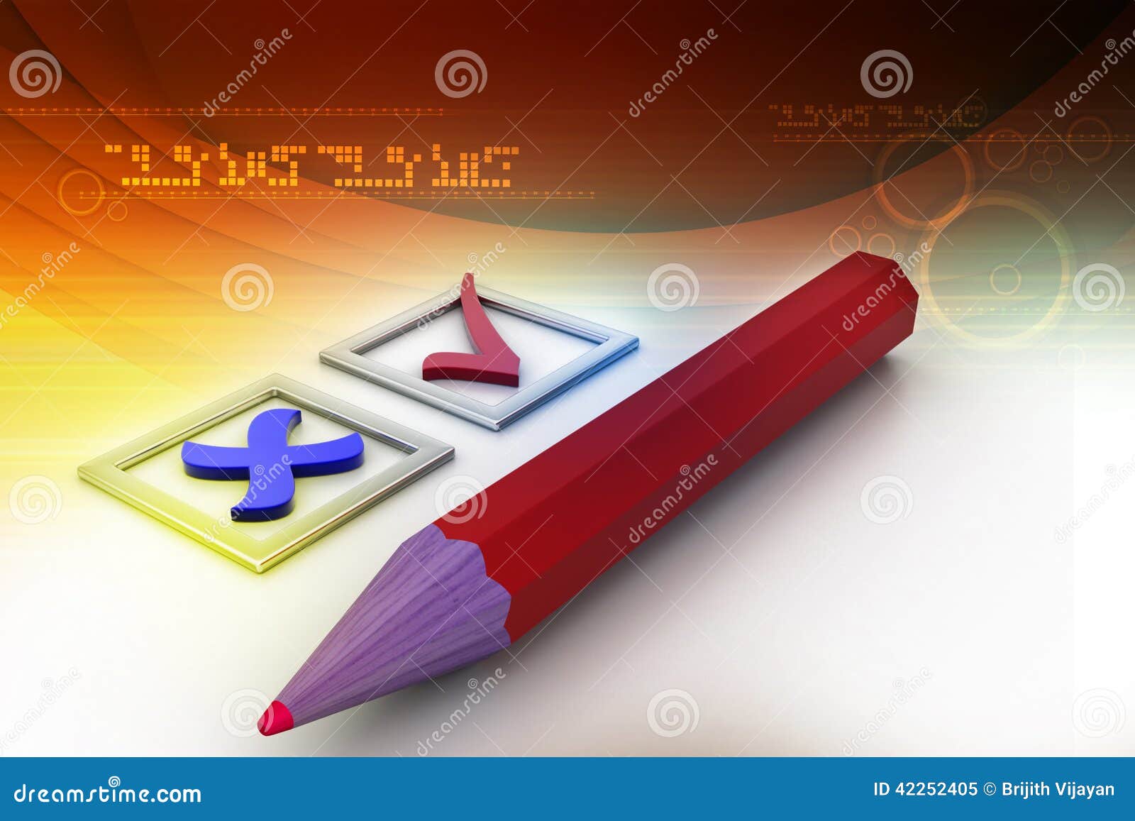 Ticks in Checkboxes and Pencil Stock Illustration - Illustration of ...