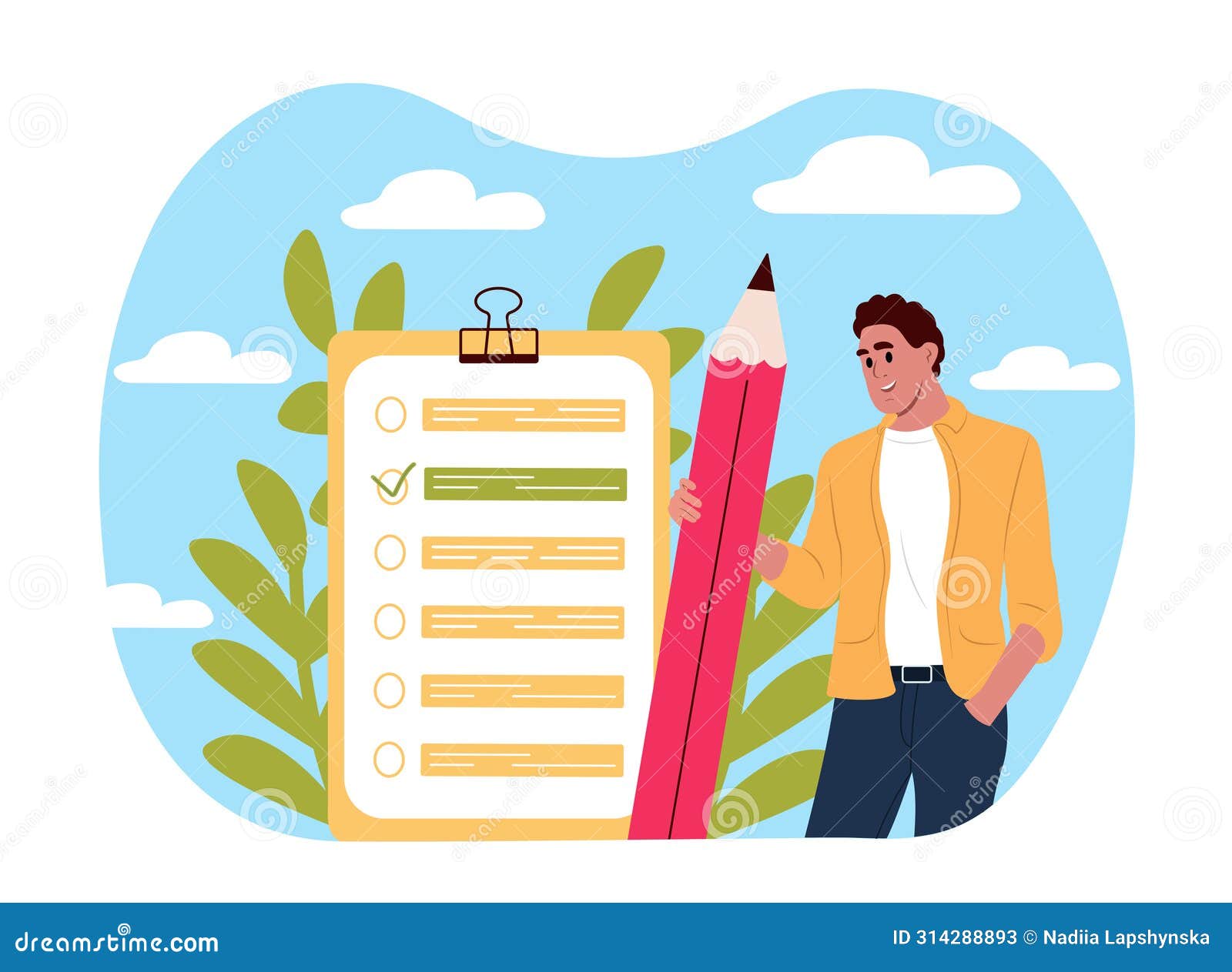 Ticks in the Checklist. Person Marks Completed Tasks in Checklist Stock ...