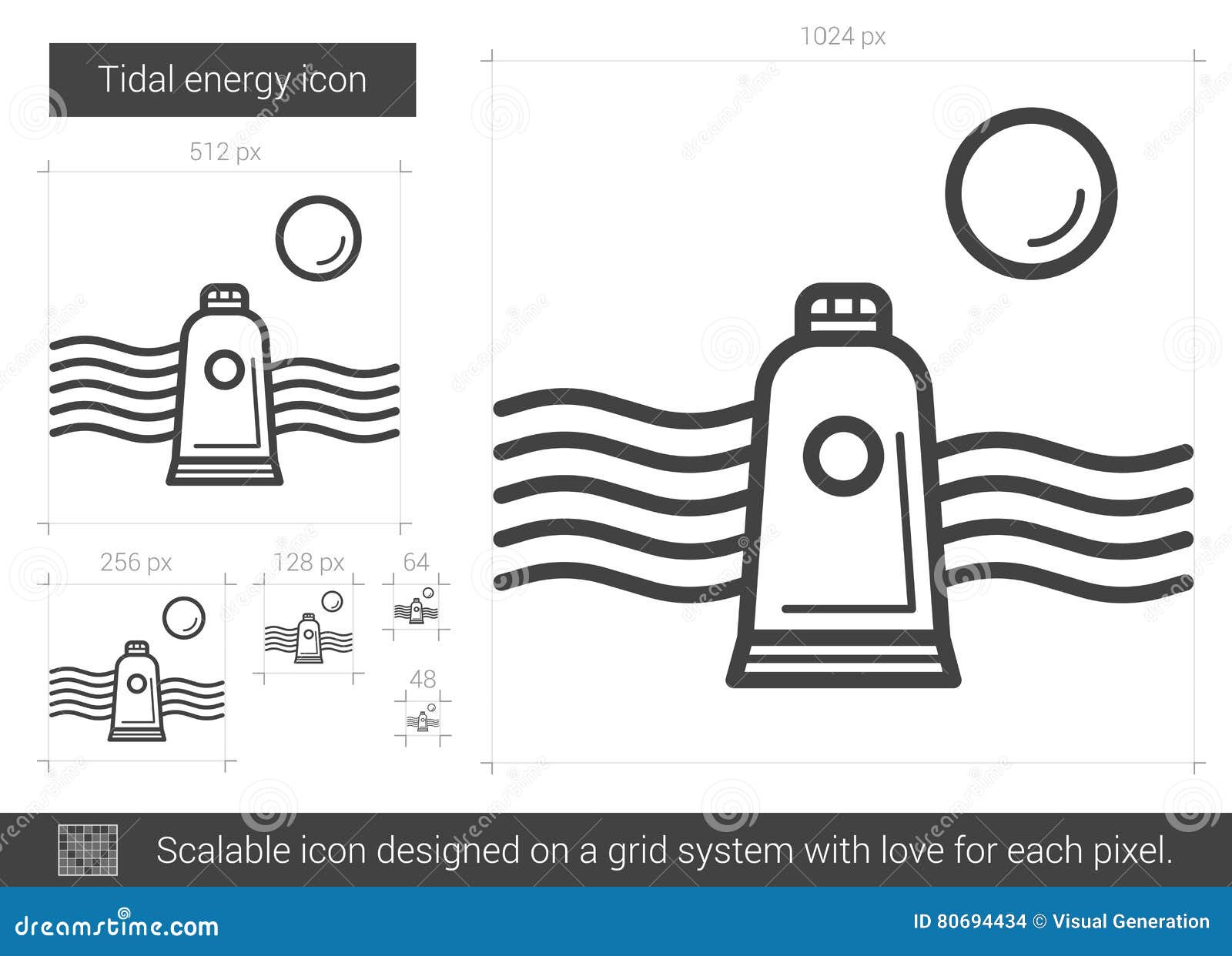 Tidal energy line icon. stock vector. Illustration of alternative ...