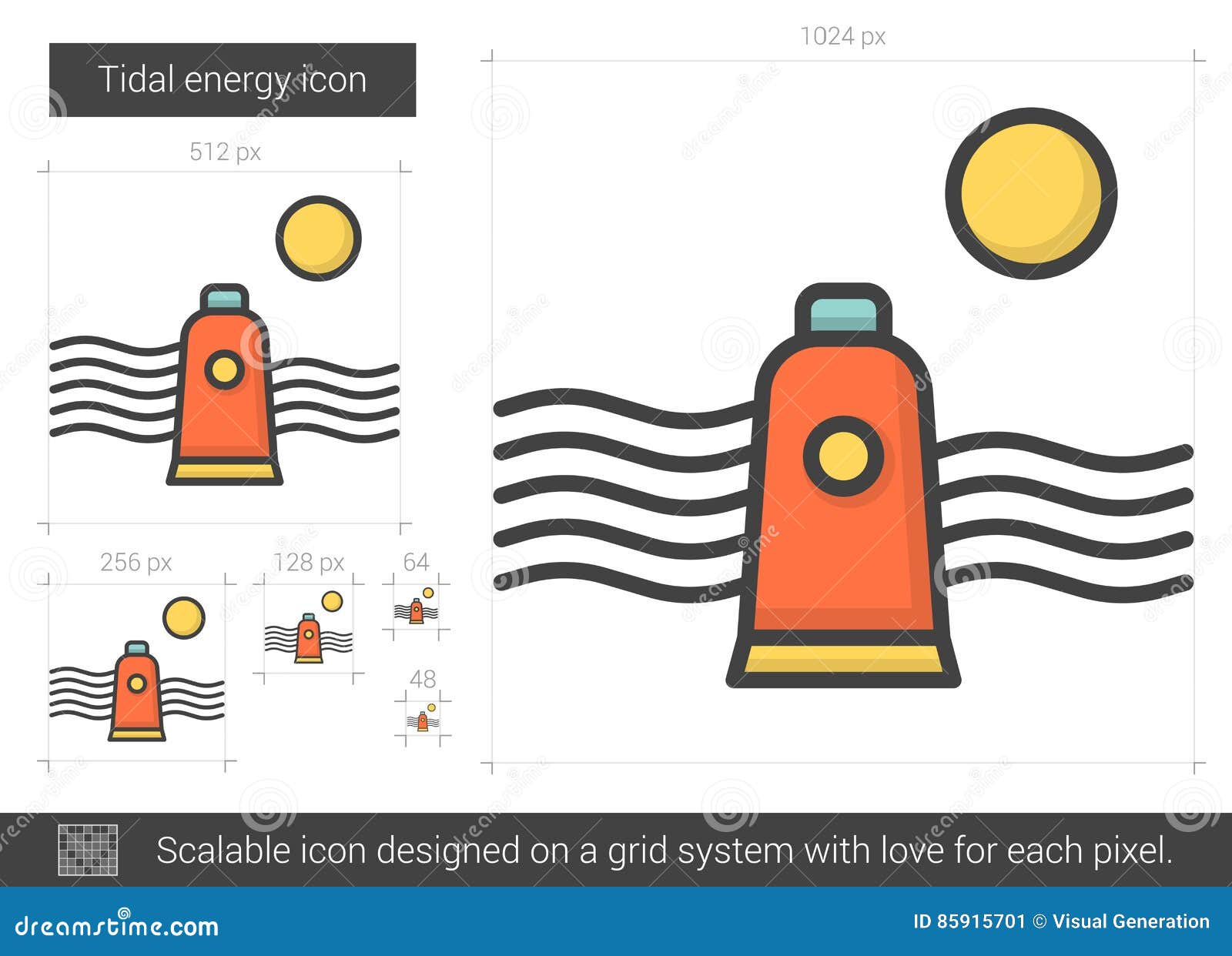 Tidal energy line icon. stock vector. Illustration of battery - 85915701