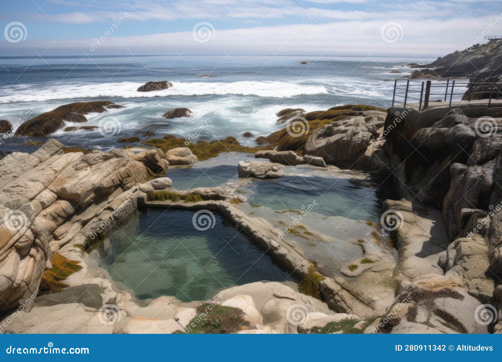 Tidal Pool Surrounded by Cliffside Rocks, with View of the Open Ocean ...