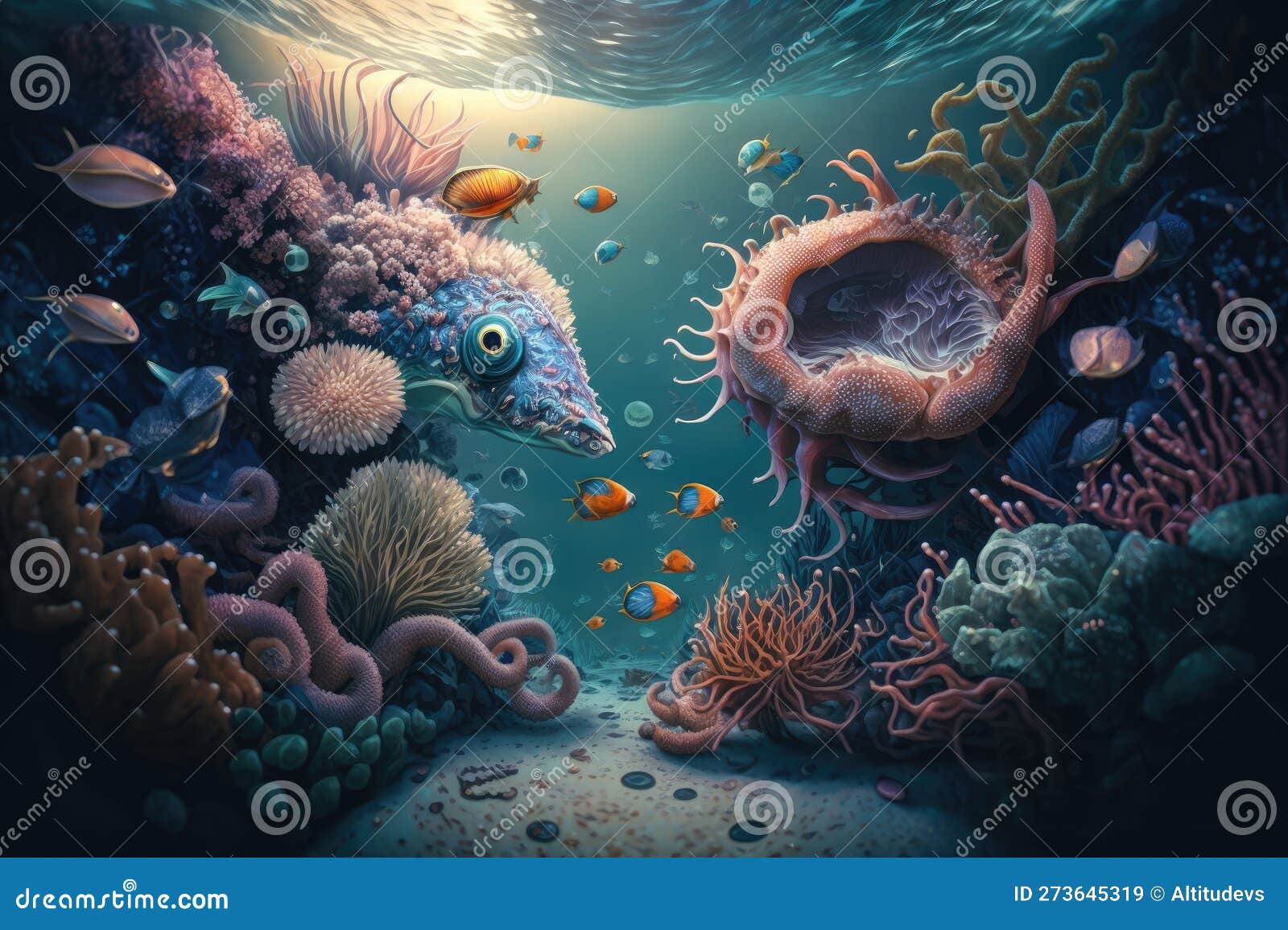 Tidal Pool Teeming with Sea Creatures, Including Colorful Fish and ...