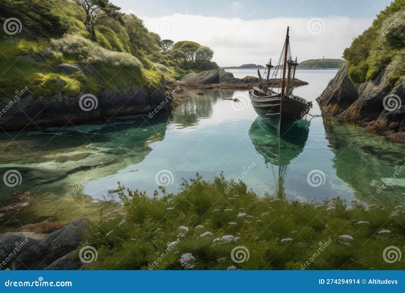Tidal Pool, with Viking Ship at Anchor, Surrounded by Underwater ...