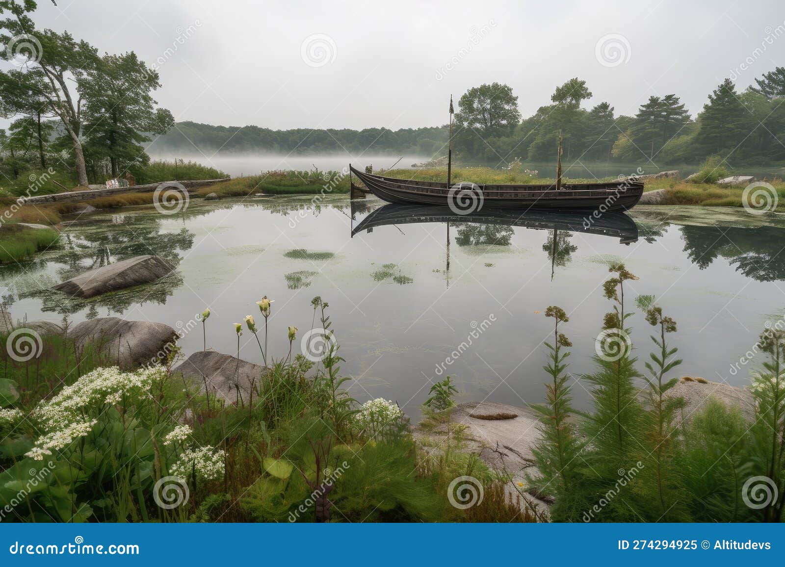 Tidal Pool, with Viking Ship at Anchor, Surrounded by Underwater ...