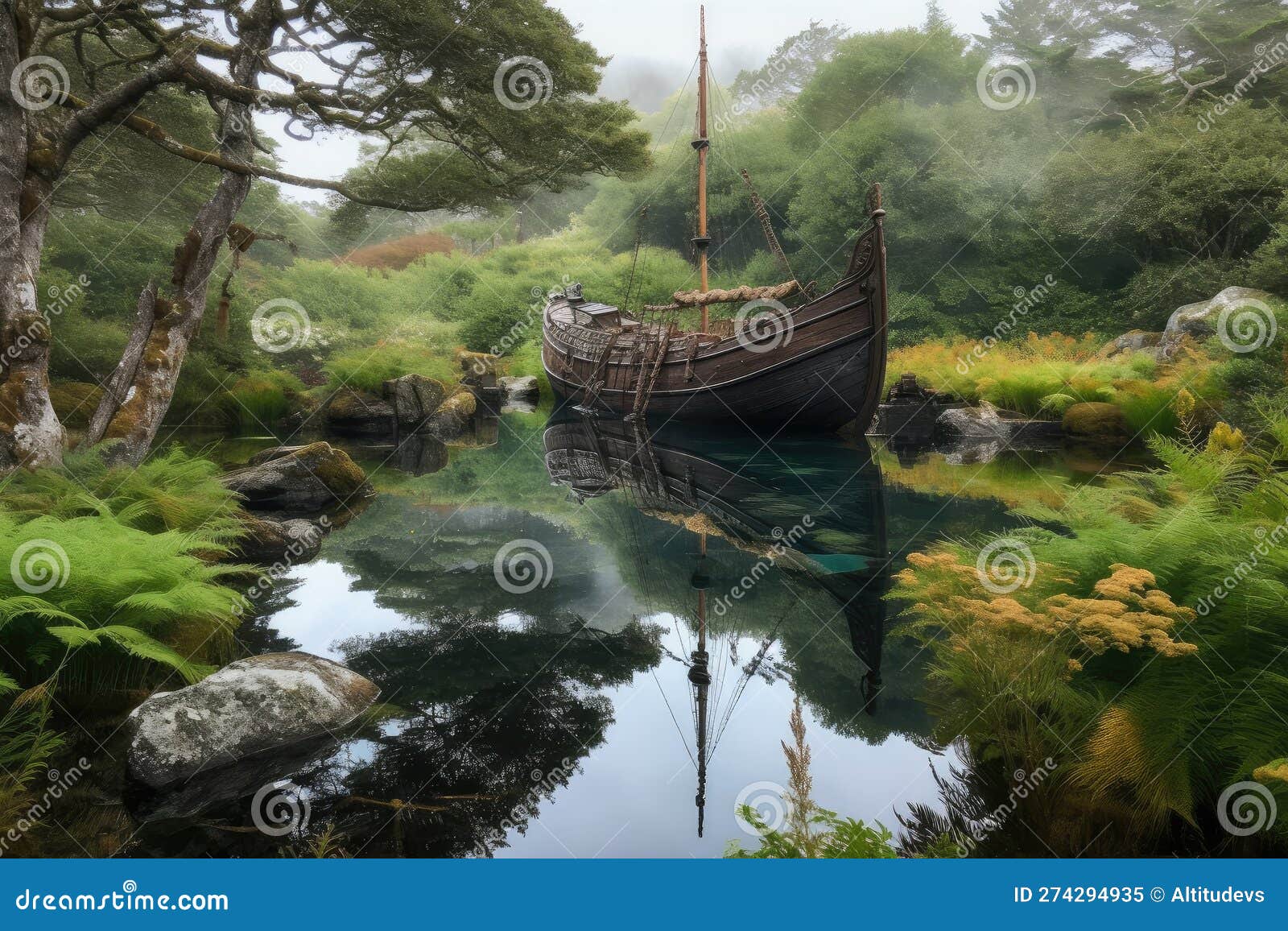Tidal Pool, with Viking Ship at Anchor, Surrounded by Underwater ...