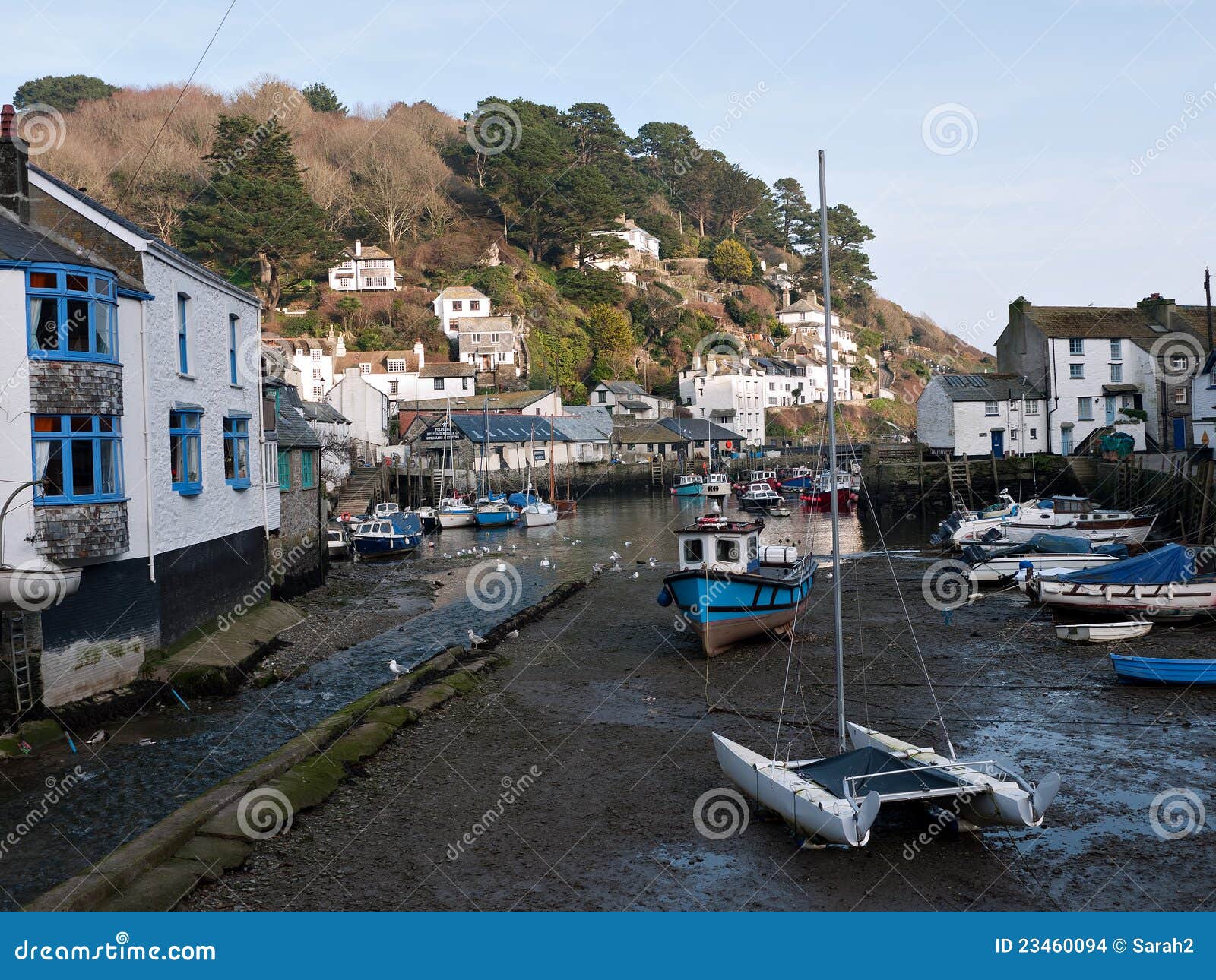 Tide Out in Polperro, Cornwall, UK Stock Photo - Image of tourist ...