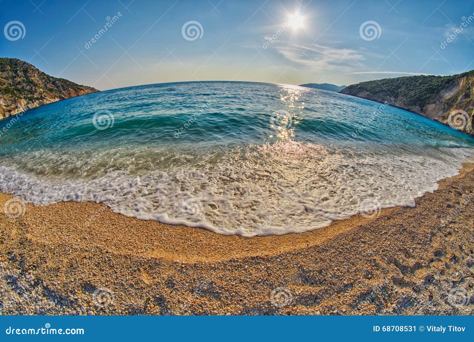 Tide & Wave at Sunset Myrtos Beach in Kefalonia, Greece Stock Image ...